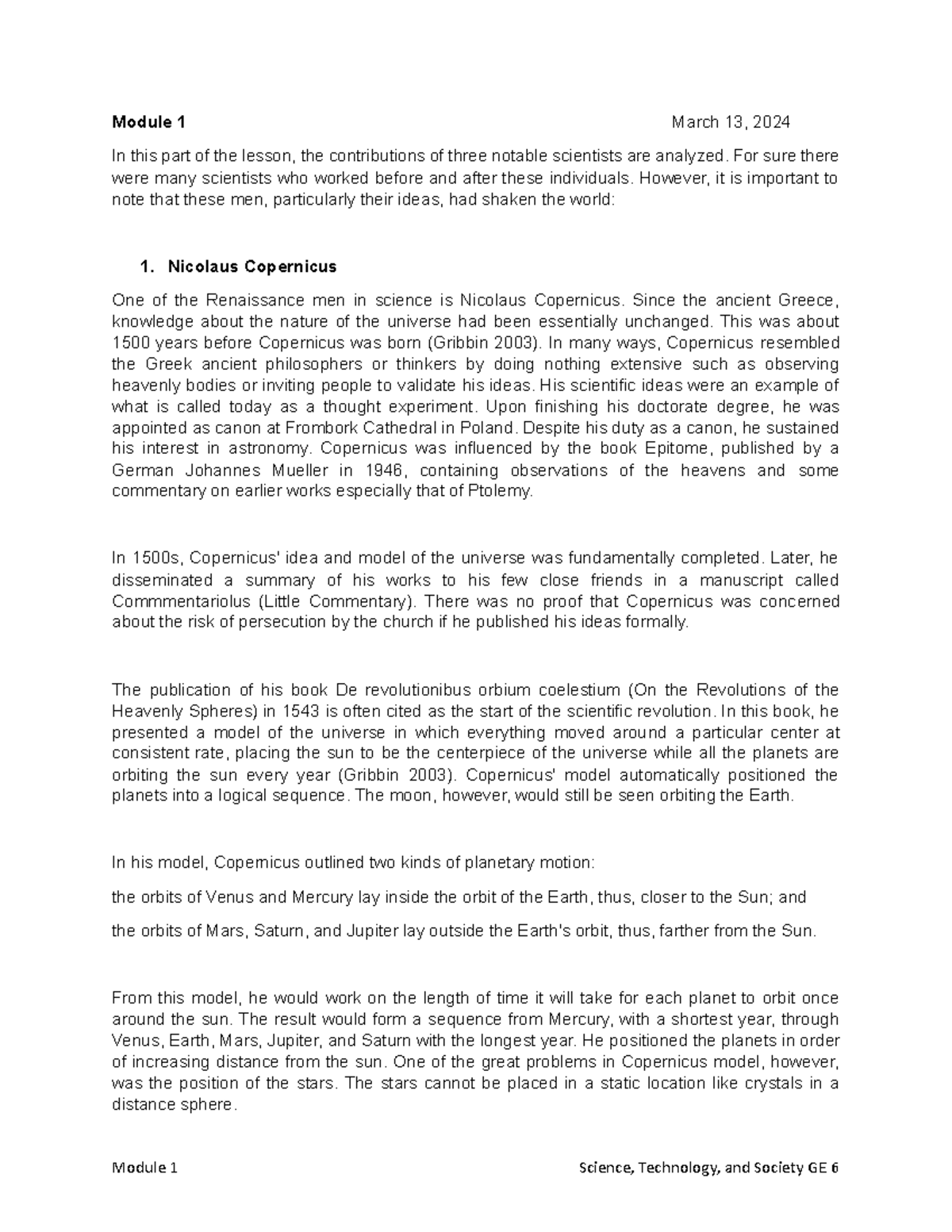 STS Module 1 - Activity - Science, Technology, and Society - Module 1 ...