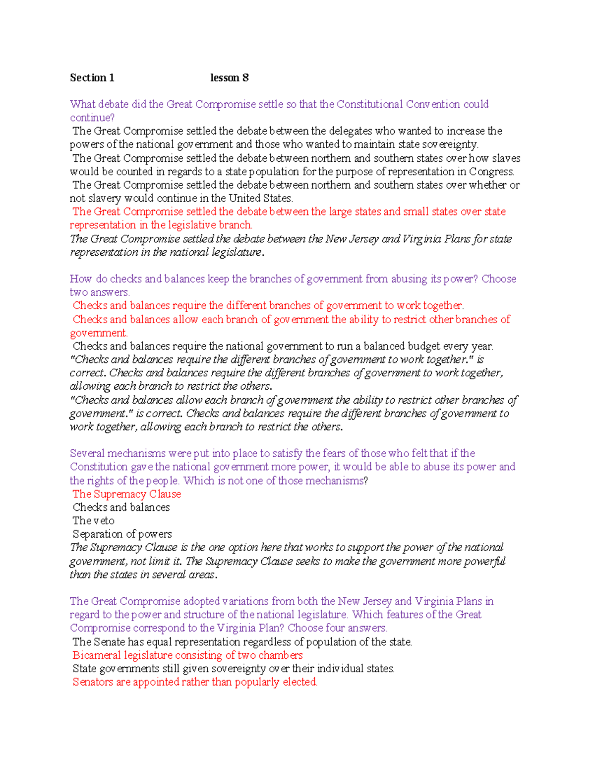 Section 1Lesson 8 - Summary American Politics and US Constitution ...