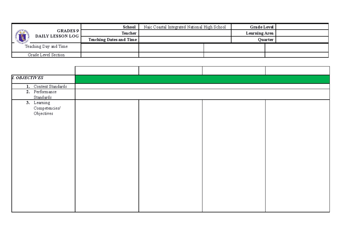 DLL template 23 24 - Reading - GRADES 9 DAILY LESSON LOG School Naic ...