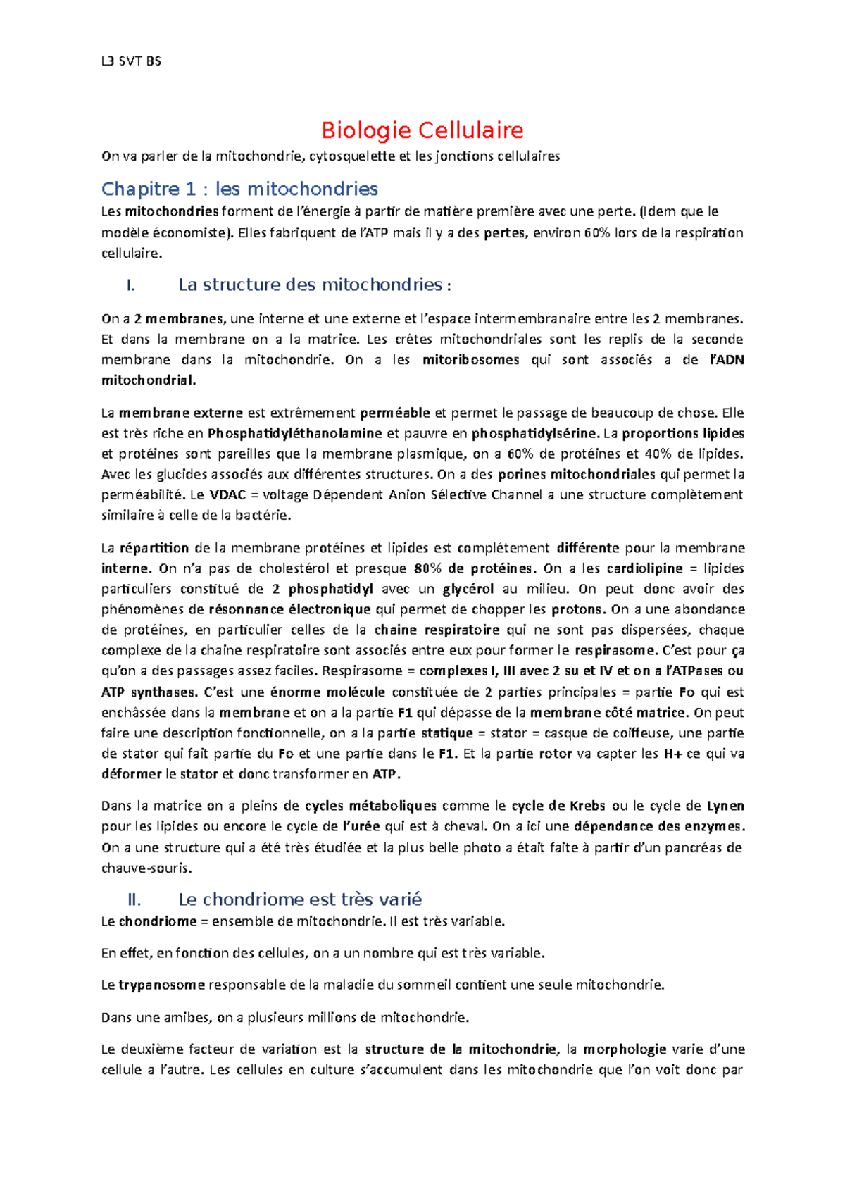 Biologie Cellulaire L3 SVT BS - Biologie Cellulaire On va parler de la ...