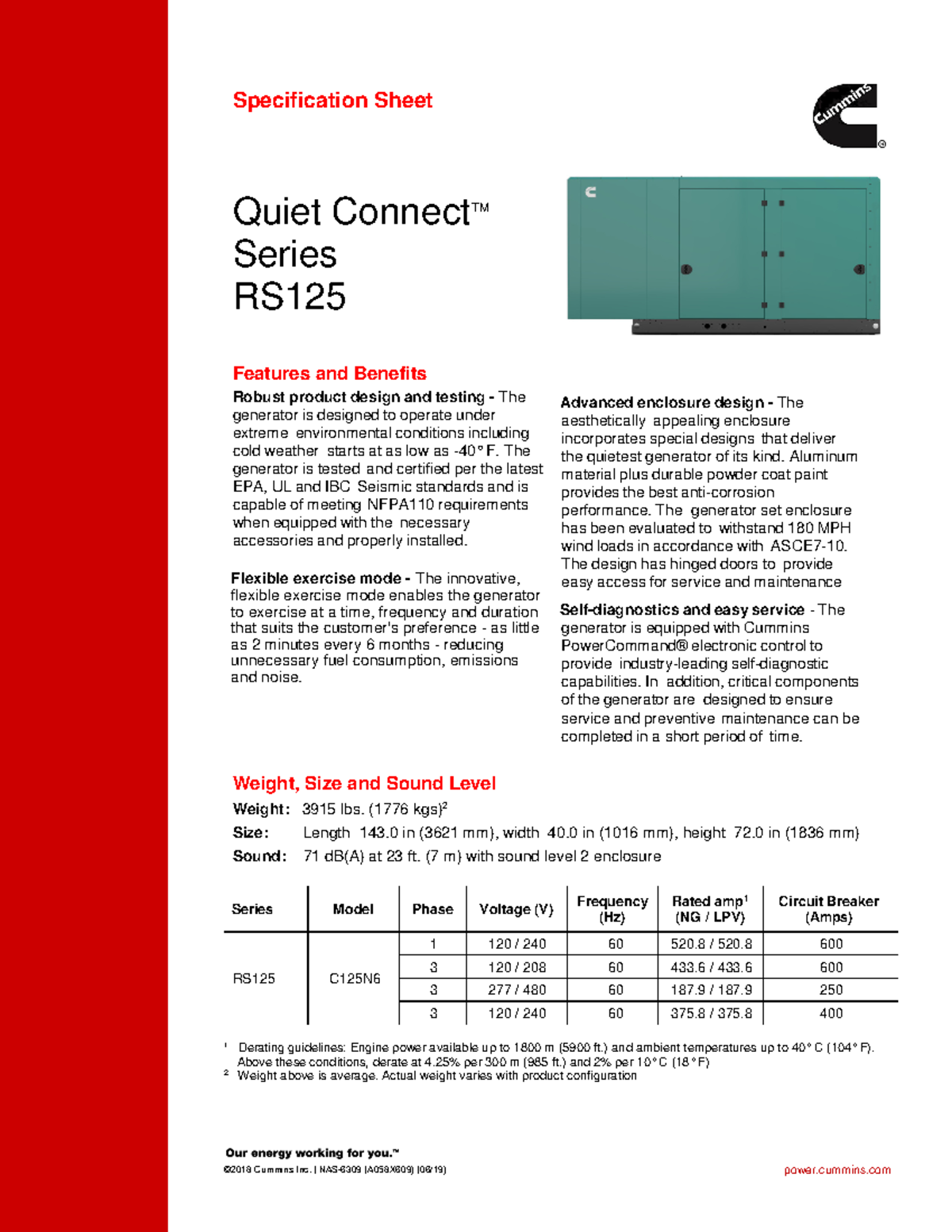 C125N6 Spec Sheet - equipo respaldo de energia - ©2018 Cummins Inc ...