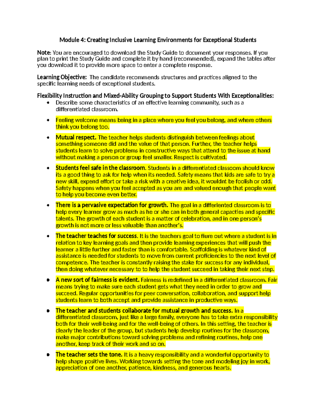 D096 study guide 4 - Module 4: Creating Inclusive Learning Environments ...