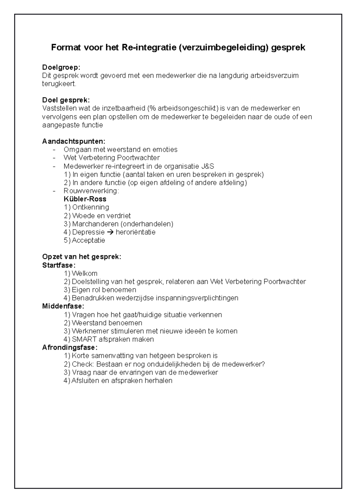 Format voor het Re-integratiegesprek - Format voor het Re-integratie ...