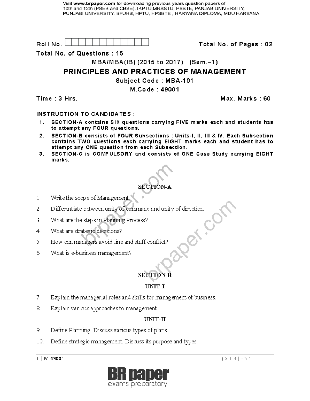 P PM(1st)May2019 - PPM EXAM - 1 | M 49001 ( S 1 3 ) - 5 1 Roll No. T ...
