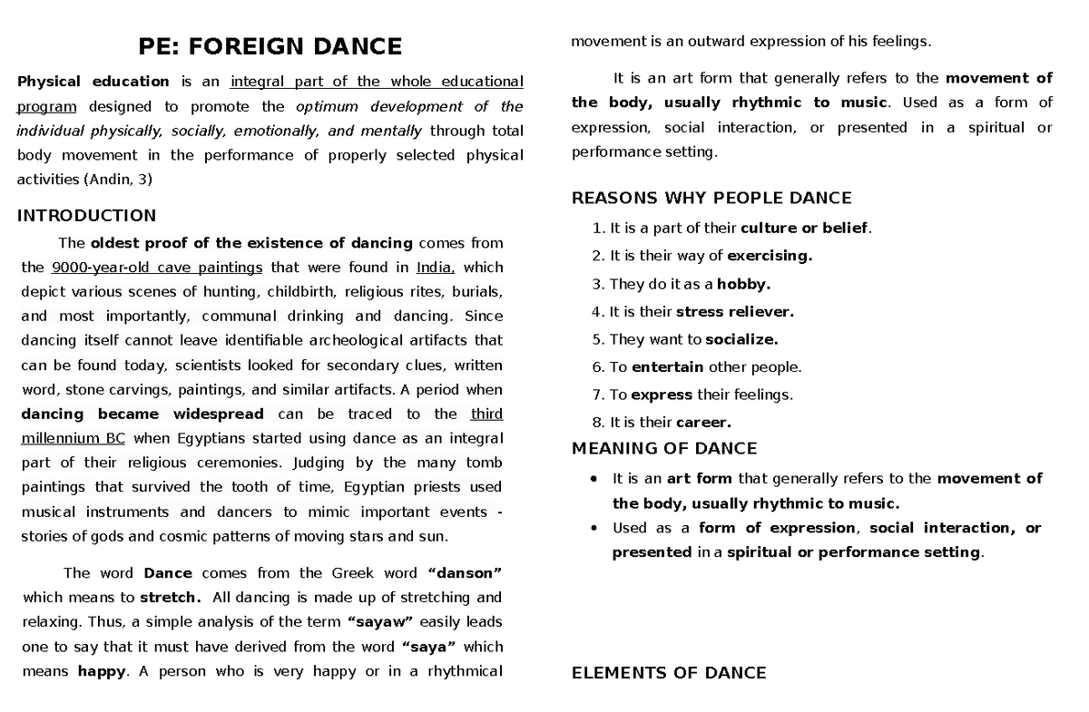 Intsructional Manual Foreign Dance - PE: FOREIGN DANCE Physical ...