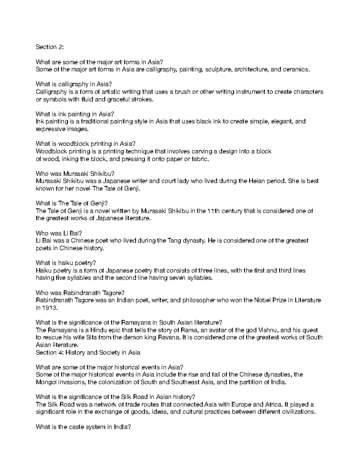 Intro to Asian Humanities 2 - Section 2: What are some of the major art ...