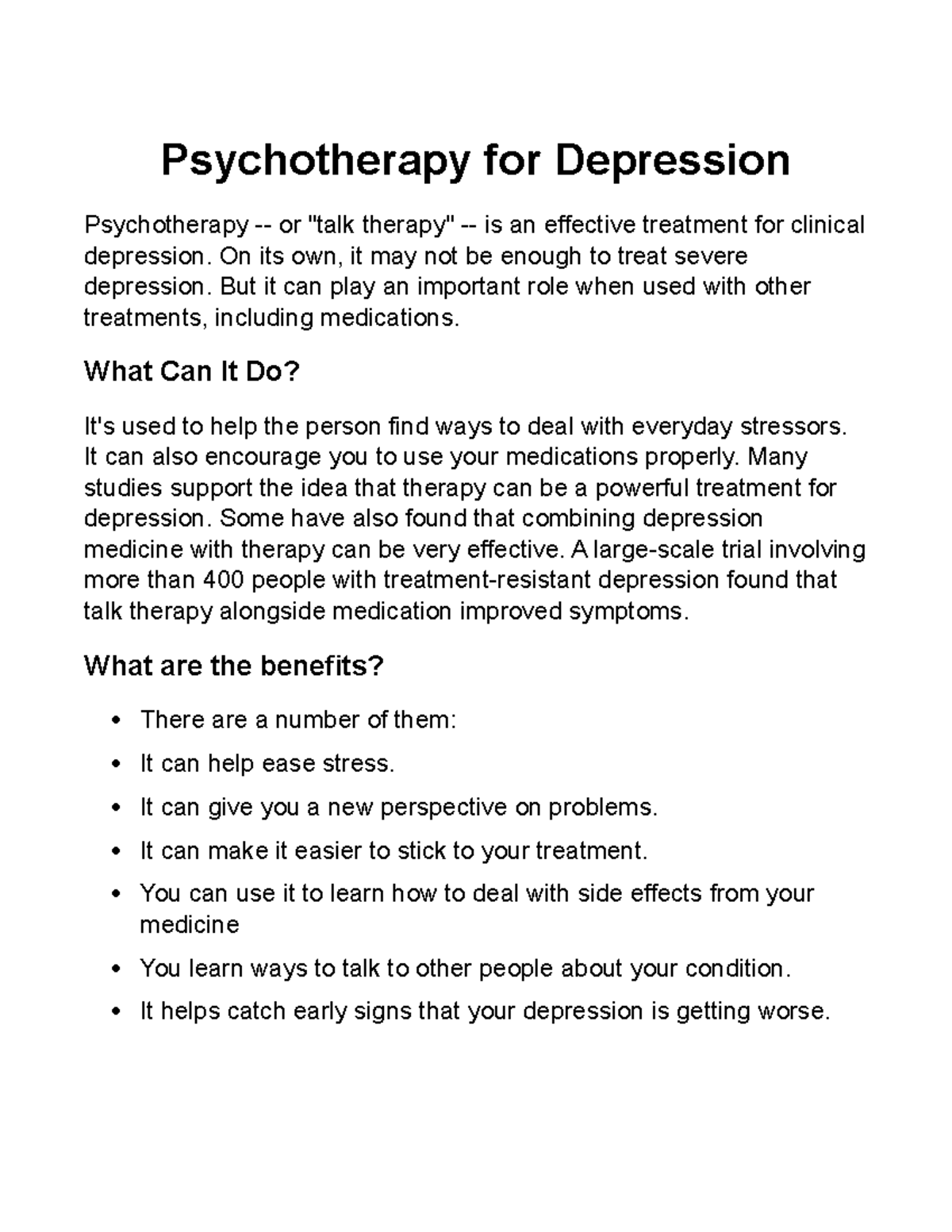 Psychotherapy for Depression - Psychotherapy for Depression ...