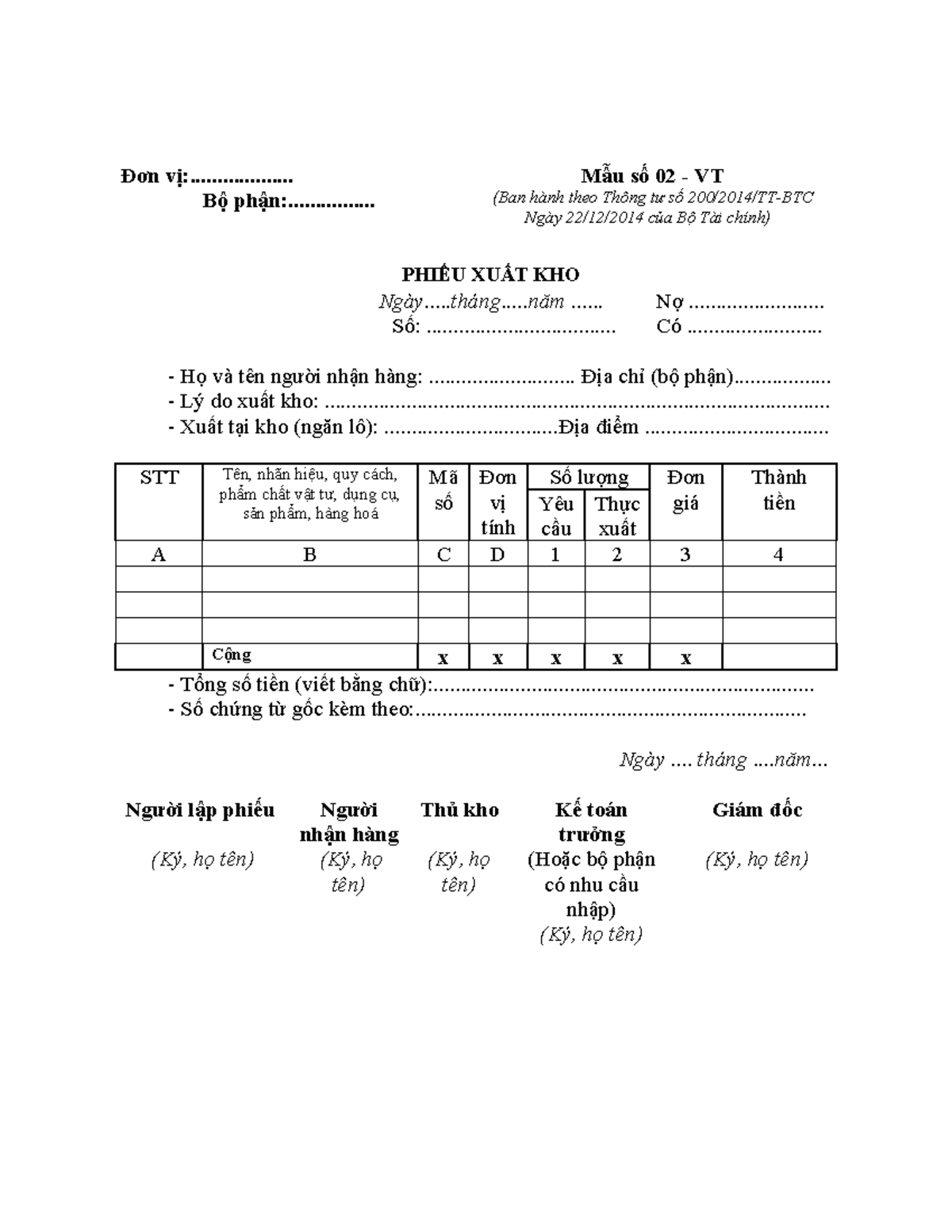 Phieu-xuat-kho 1108134022 - Đơn vị:................... Mẫu số 02 - VT Bộ phận ...