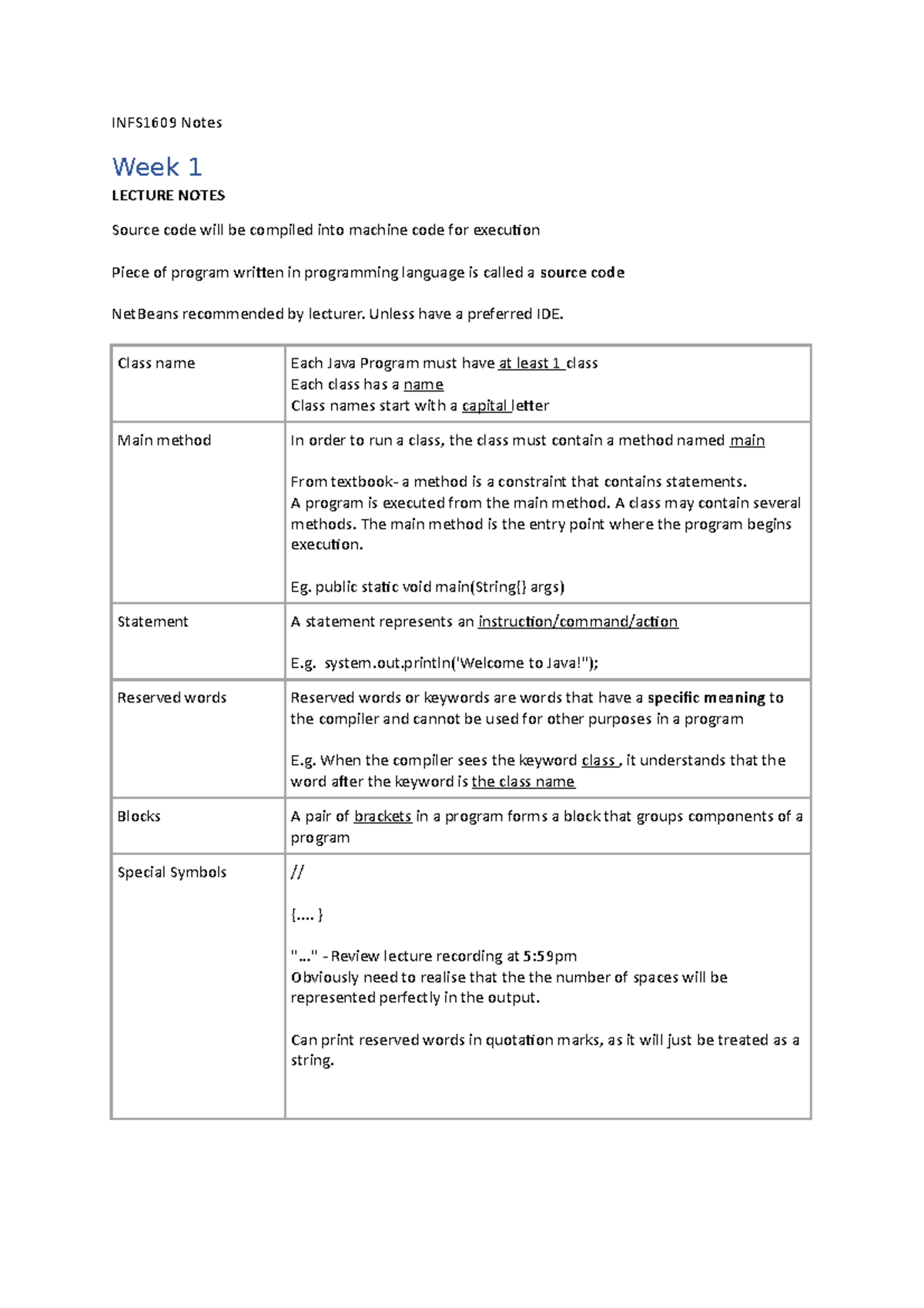 INFS1609-notes - Summary Fundamentals of Business Programming ...