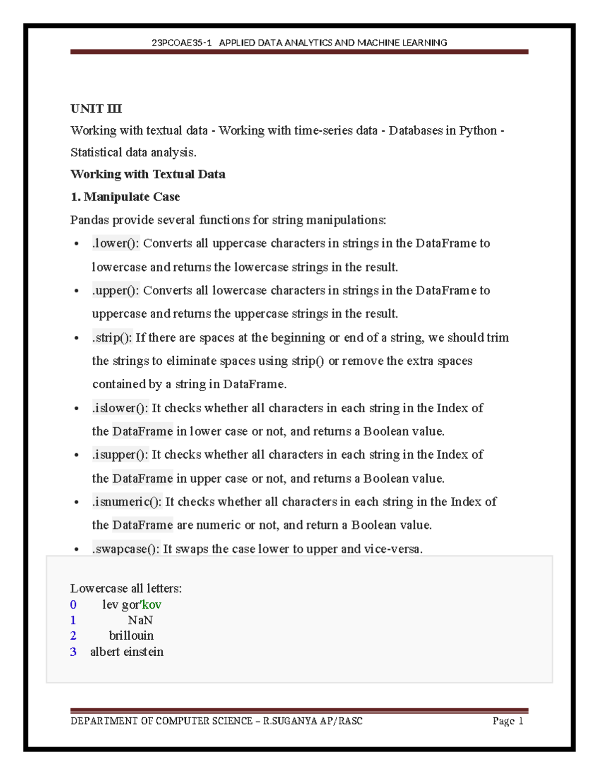 DA - UNIT 3 - DATA ANALYTICS NOTES - UNIT III Working with textual data ...