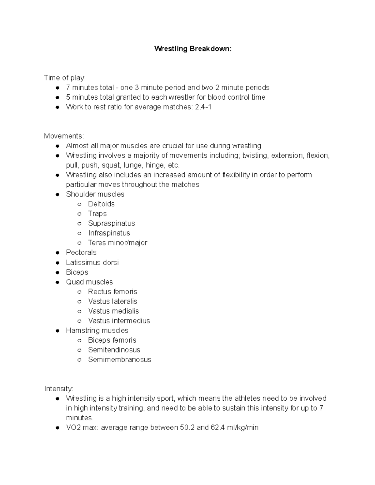 EXSC 451 Wrestling Breakdown - Wrestling Breakdown: Time of play: 7 ...