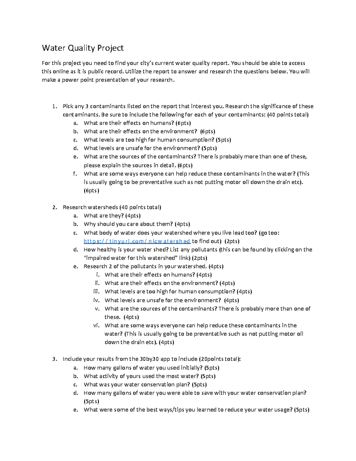 Water Quality Project - CHEM 1405 - Studocu