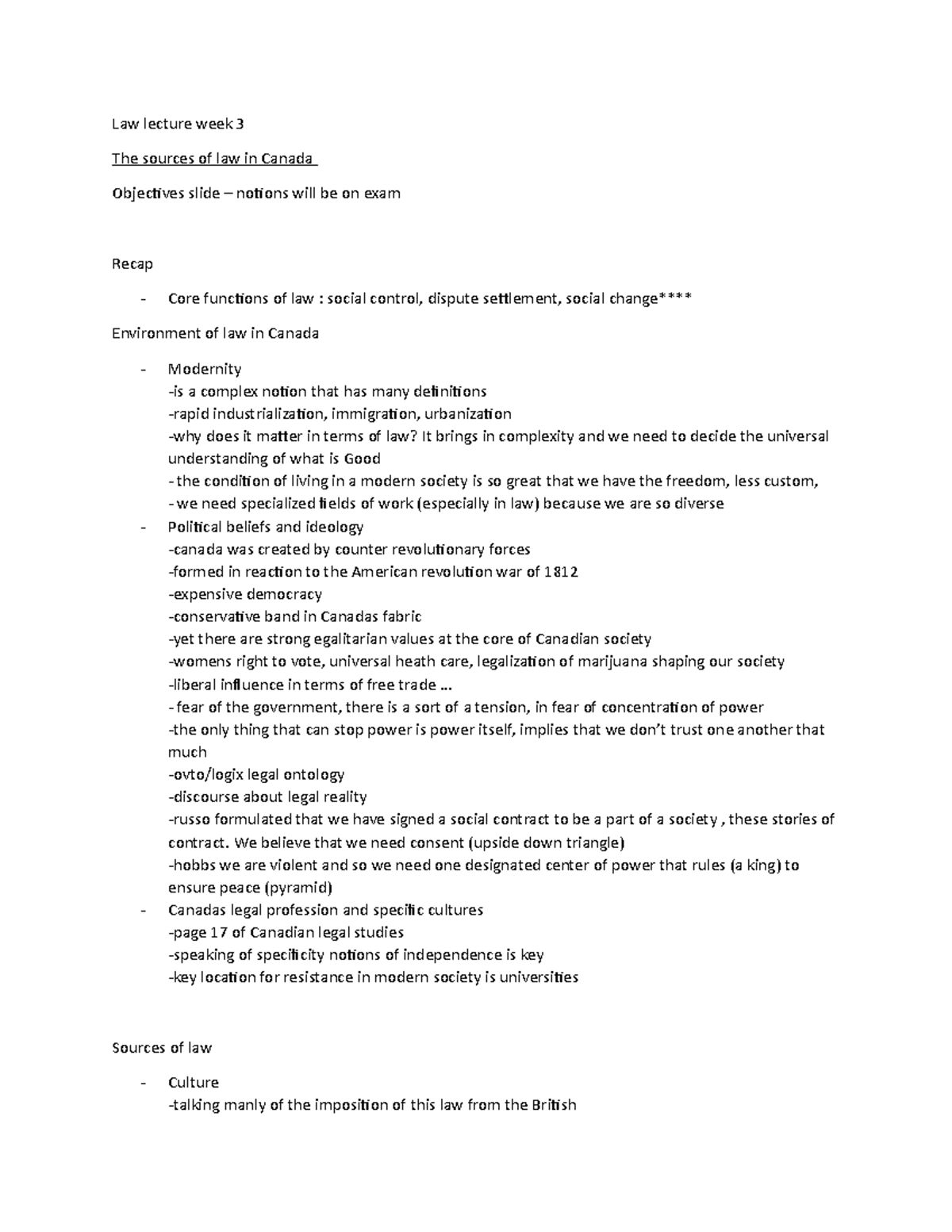 Law lecture week 3 - intro to Law - LAWS 1001D - Carleton - Studocu