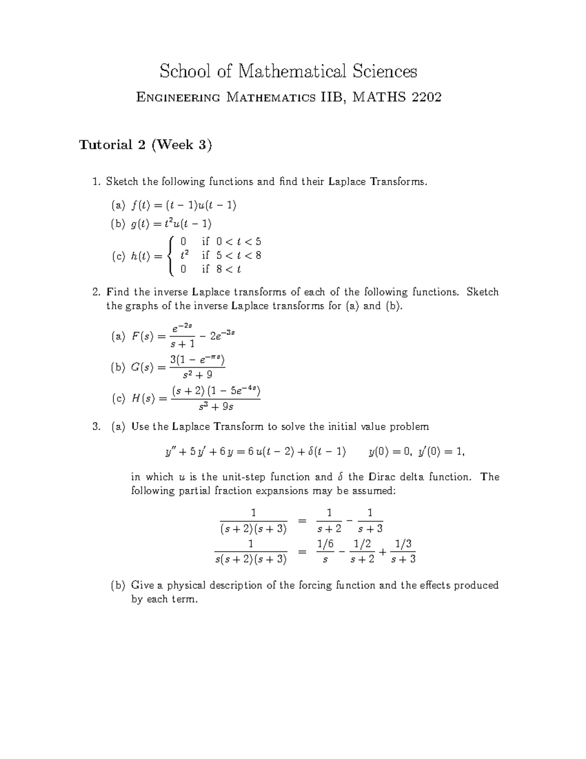 Tutorial 2 - School of Mathematical Sciences Engineering Mathematics ...