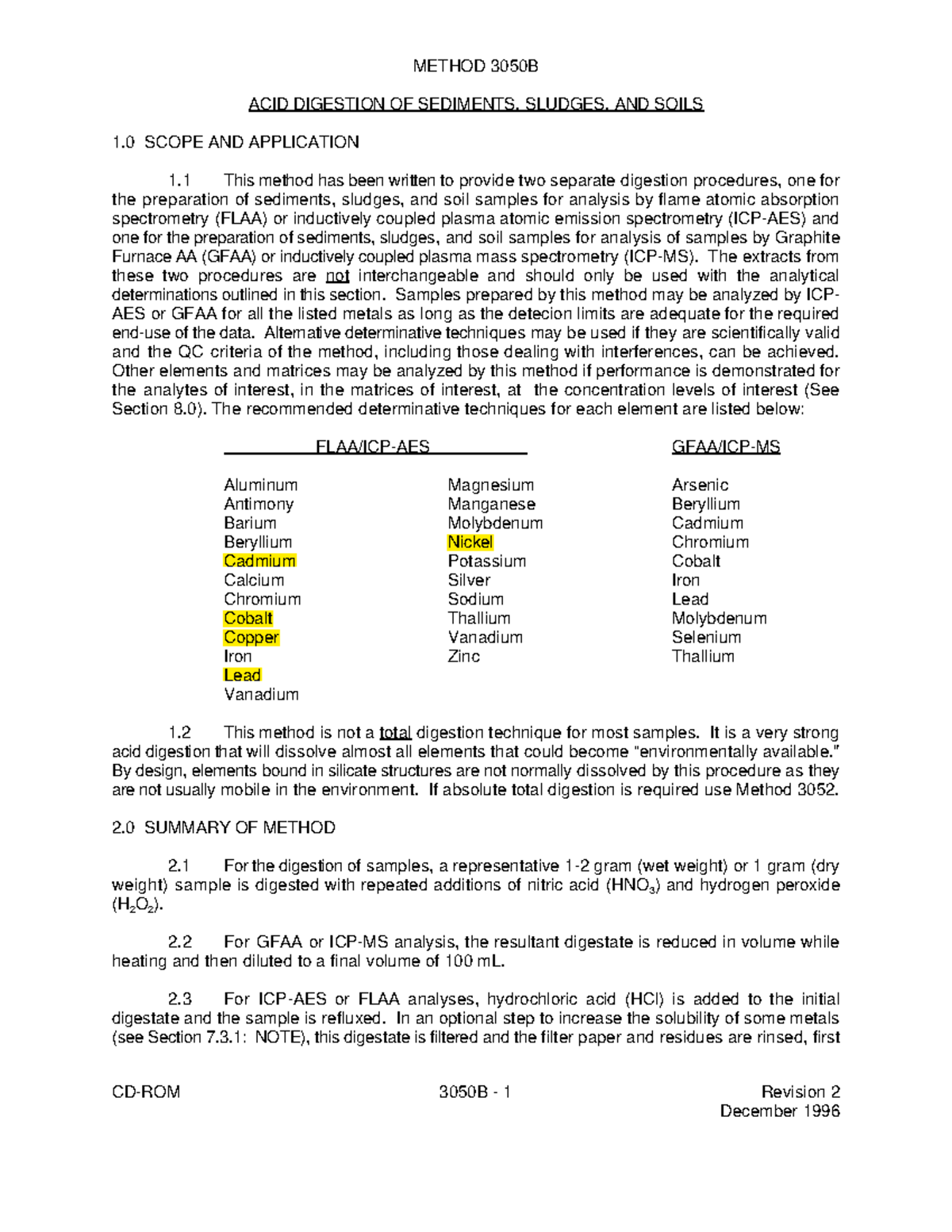 EPA Method 3050B Acid digestion of sediments sludges and soils - METHOD ...