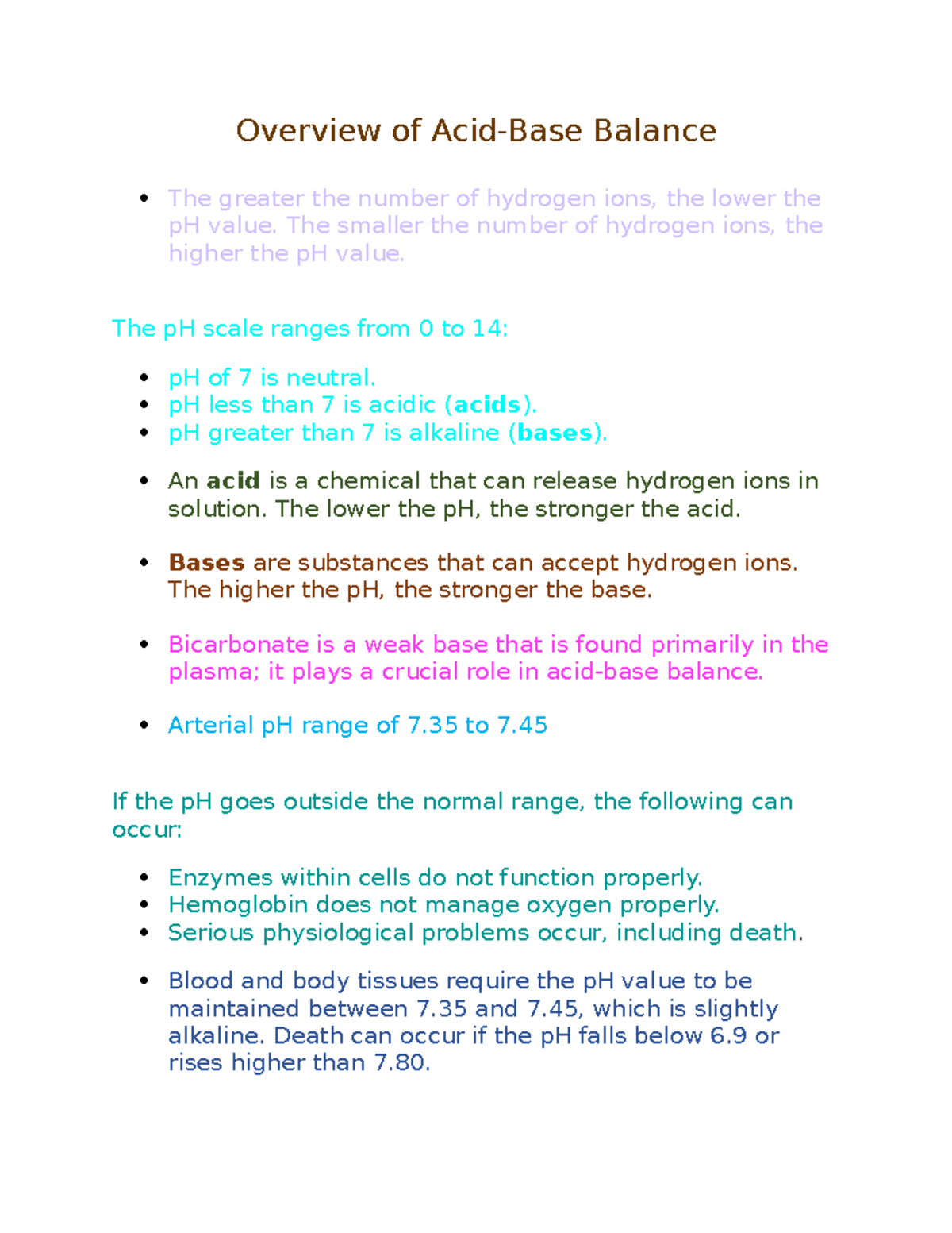 Overview of Acid-Base Balance - The smaller the number of hydrogen ions ...