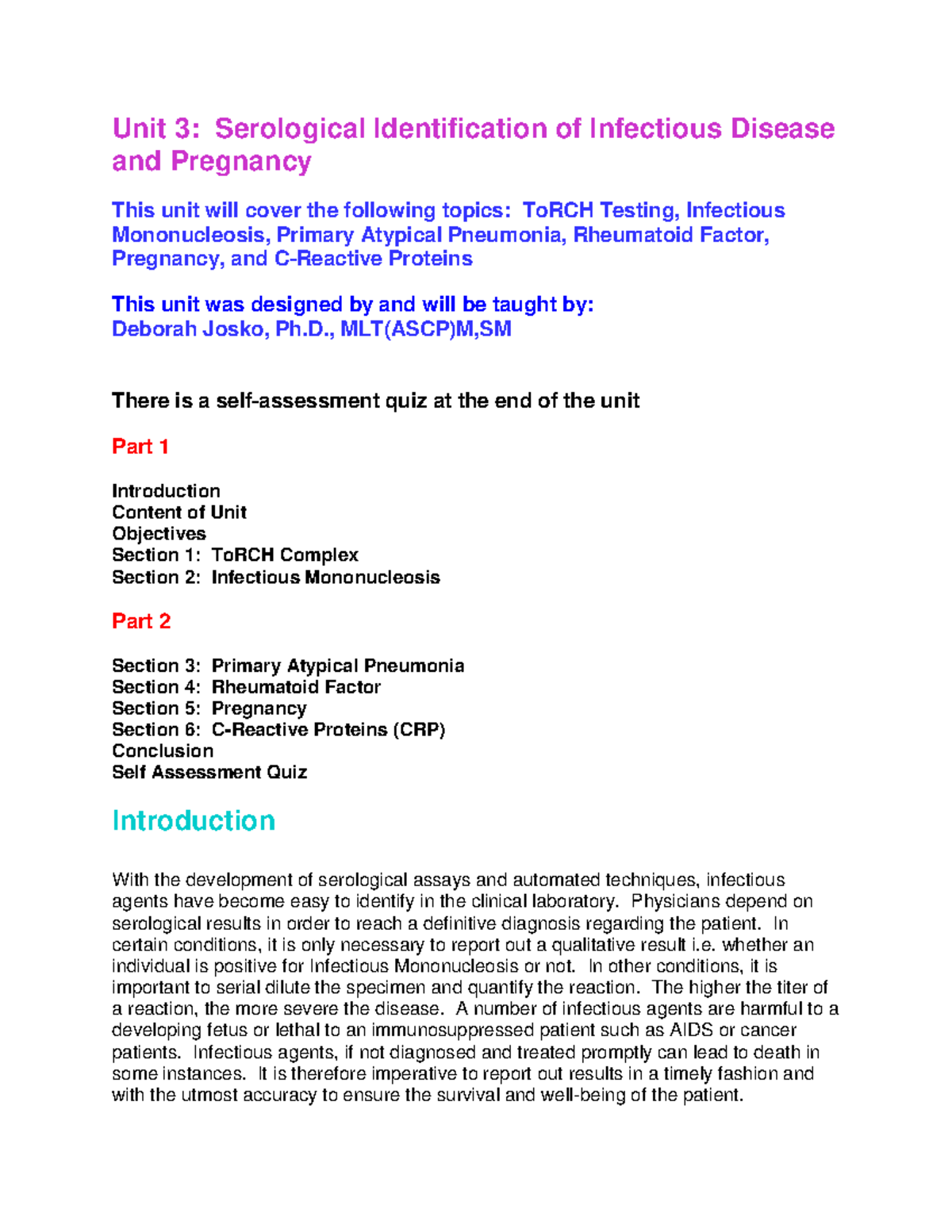 Unit 3 Serological Testing Part 1 - Unit 3: Serological Identification ...