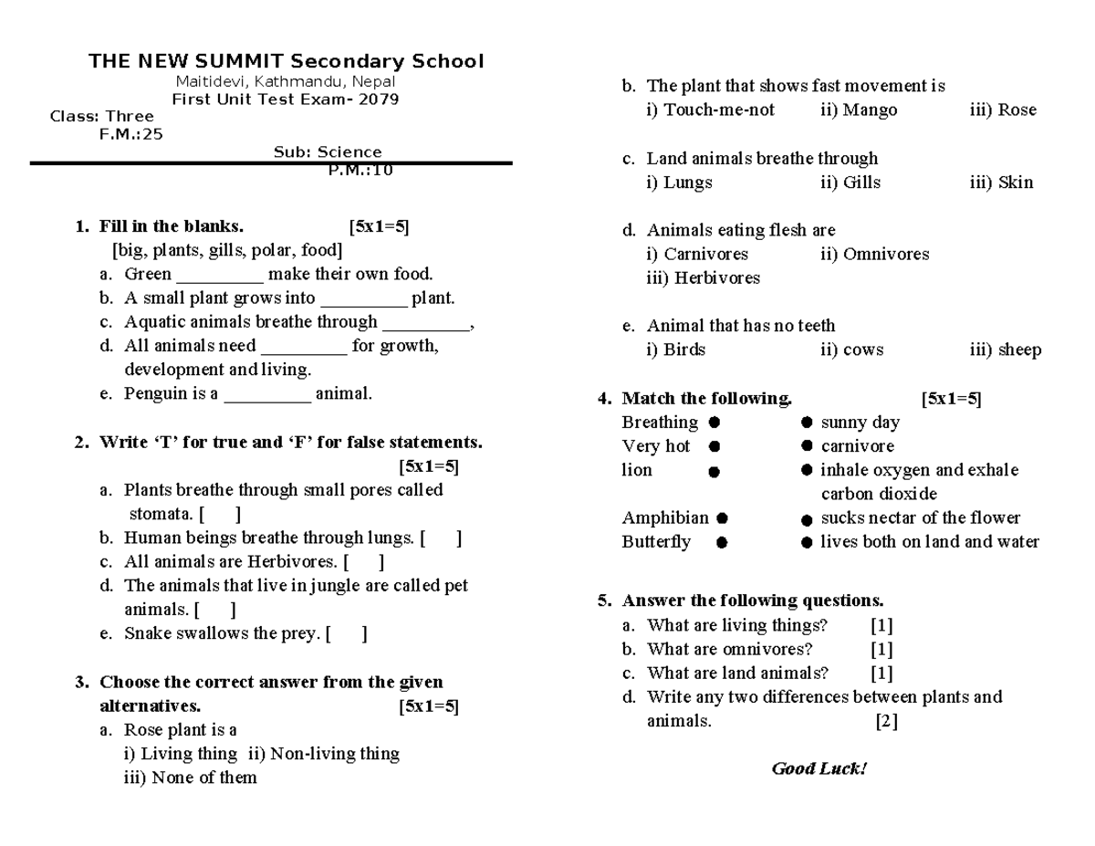 Class 3 Science - no description - THE NEW SUMMIT Secondary School ...