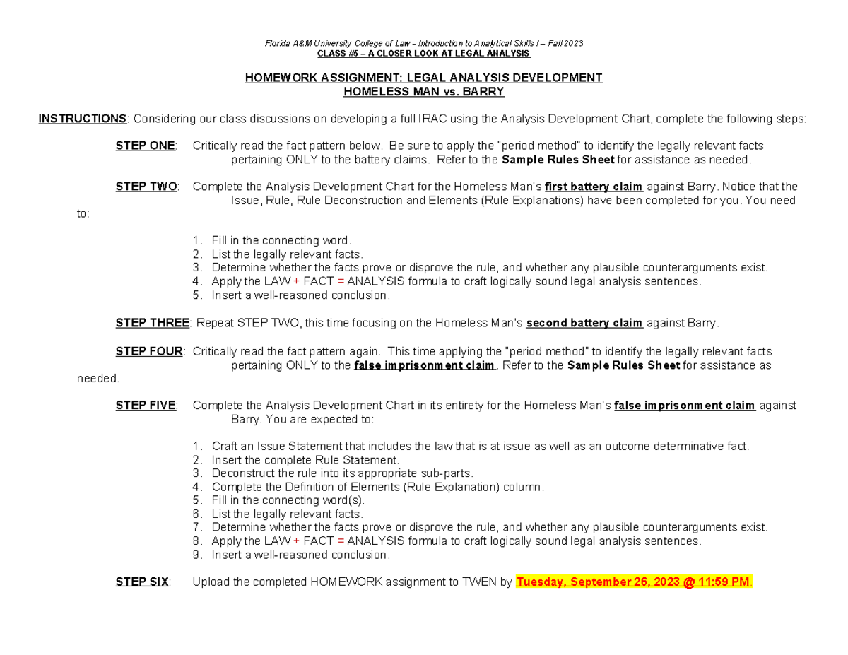Final - ####### CLASS #5 – A CLOSER LOOK AT LEGAL ANALYSIS HOMEWORK ...