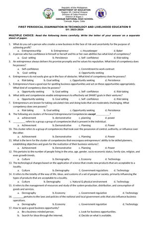 Cookery 9 q2 - test questionnaire - Republic of the Philippines ...