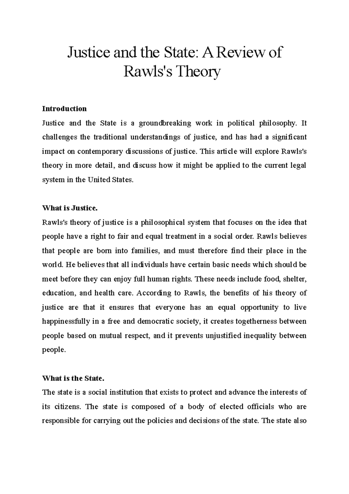 Justice and the State: A Review of Rawls's Theory - Justice and the ...