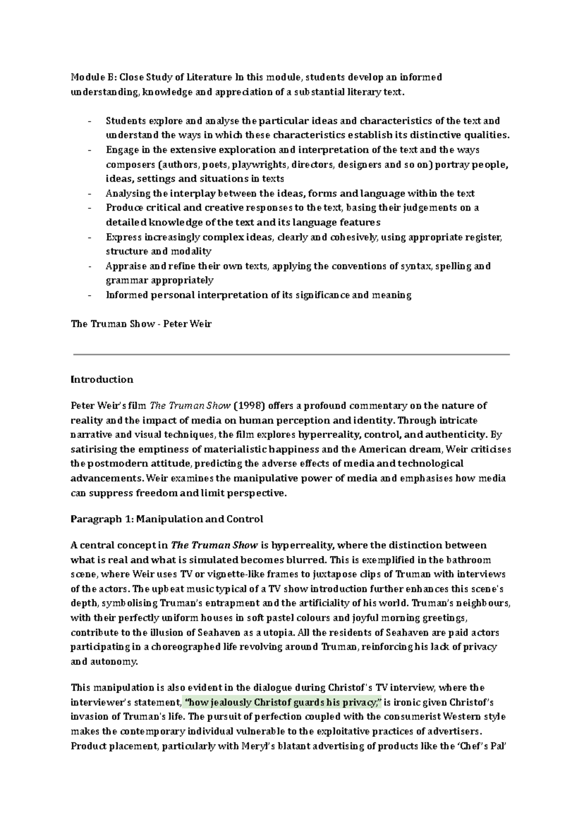 Truman Essay - LT - hope this helps! - Module B: Close Study of ...
