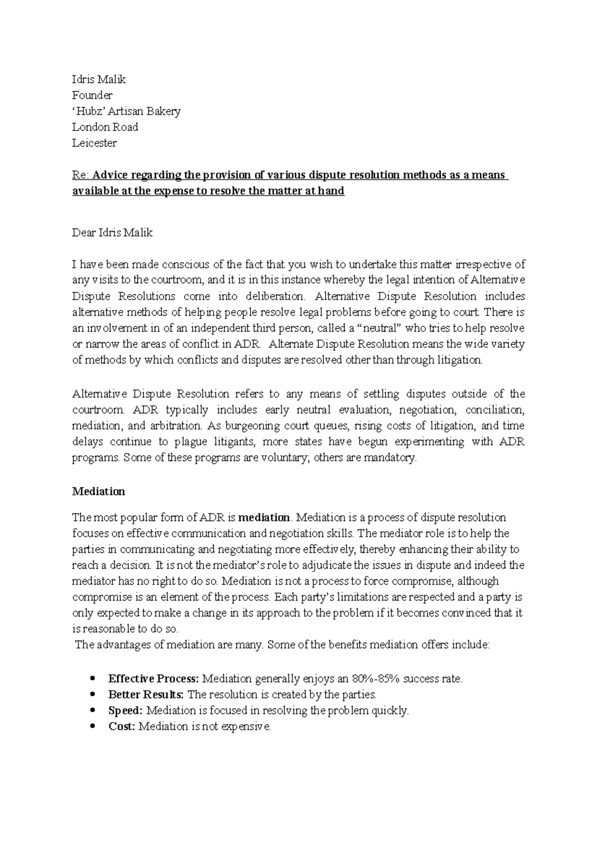 Client Letter - djdjd - Idris Malik Founder ‘Hubz’ Artisan Bakery ...