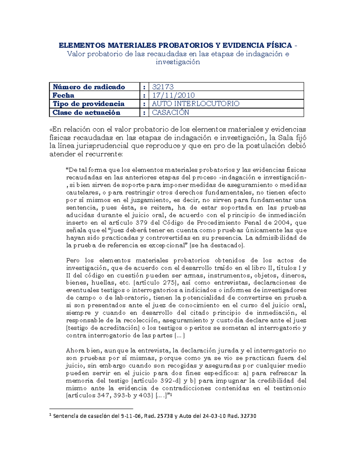 Valor Probatorio - Dddffdf - ELEMENTOS MATERIALES PROBATORIOS Y ...