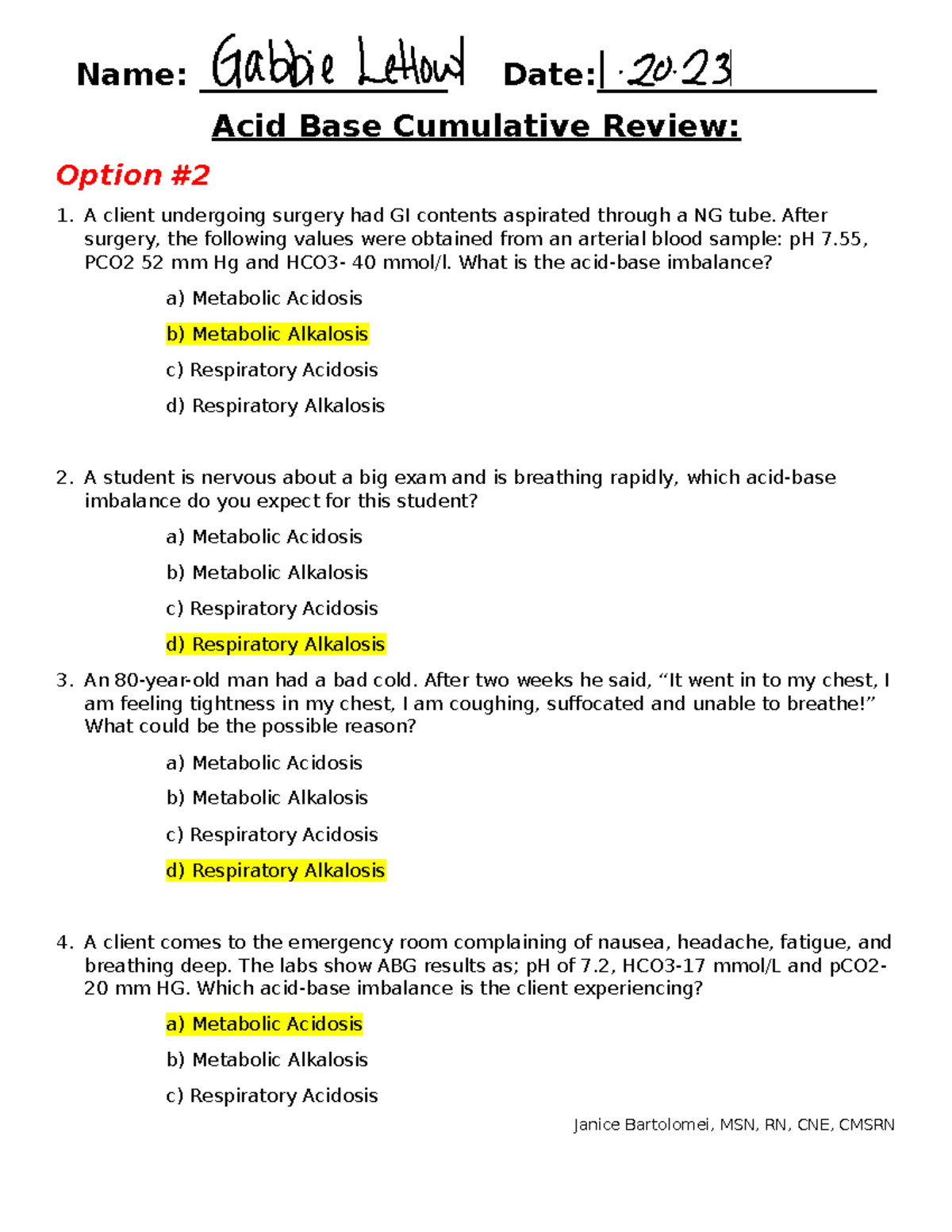 Acid Base Practice Asynchronous Option 2 - Attendance - Name ...