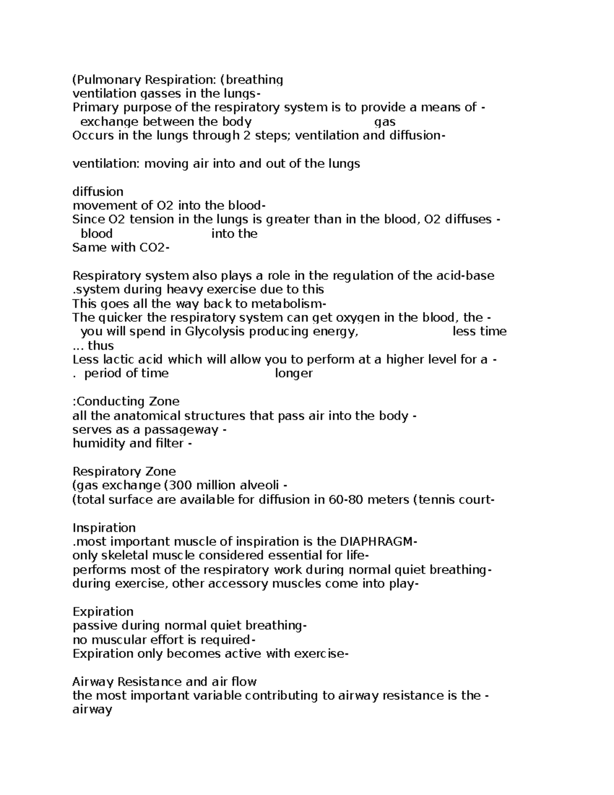 Respiratory Adaptations - (Pulmonary Respiration: (breathing ...