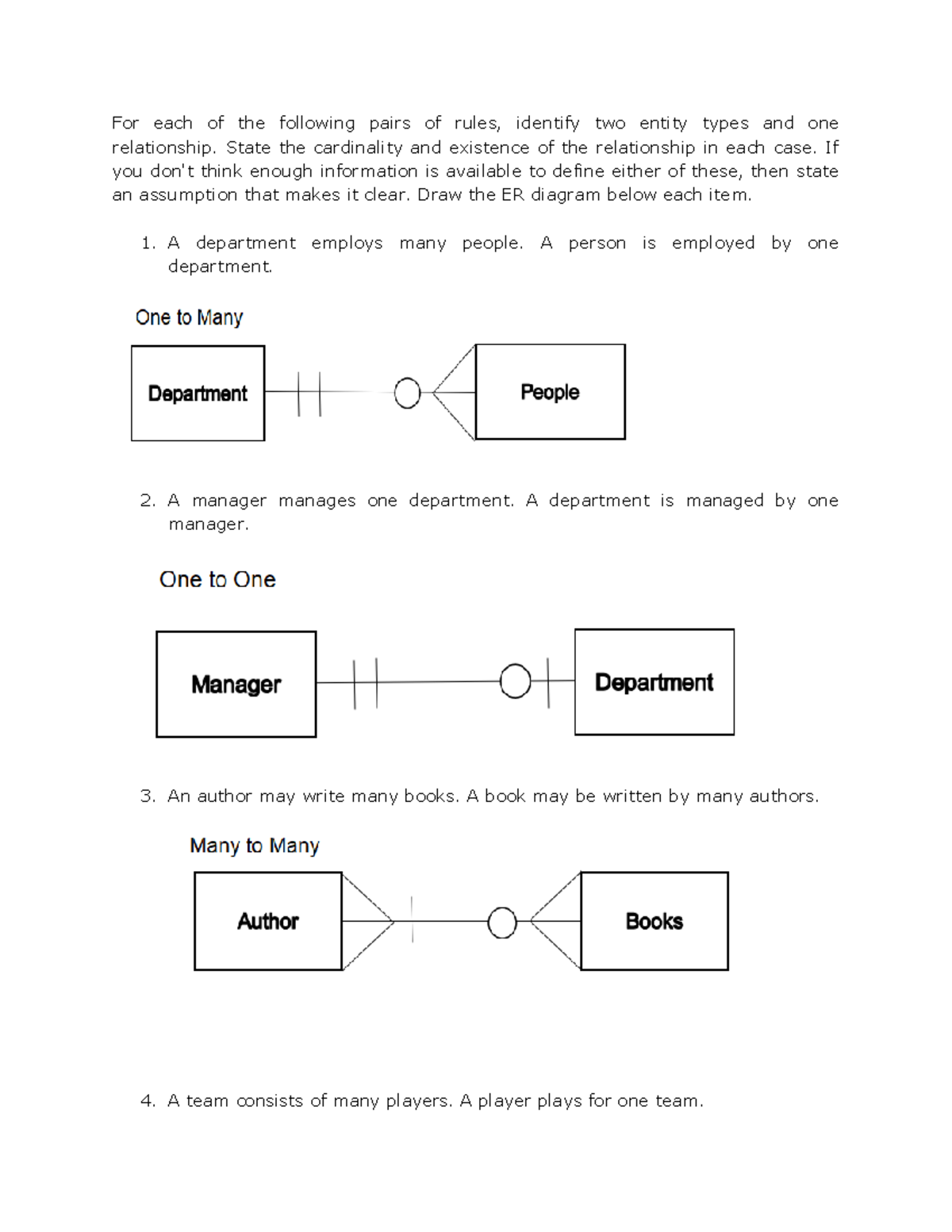 DBMS Exercise 1 - For each of the following pairs of rules, identify two entity types and one ...
