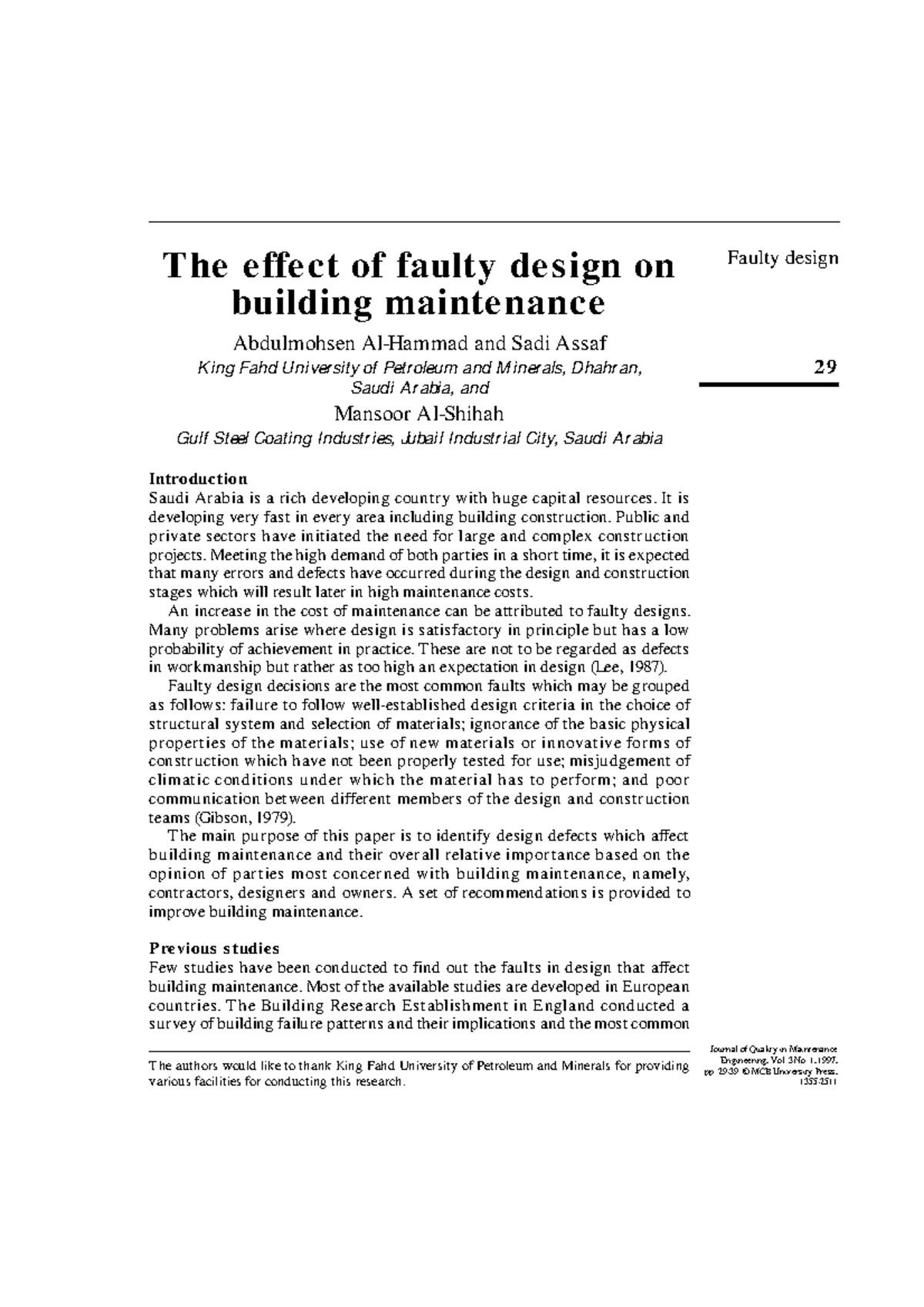 Exam 6 November 2011, questions and answers - Faulty design 29 The ...