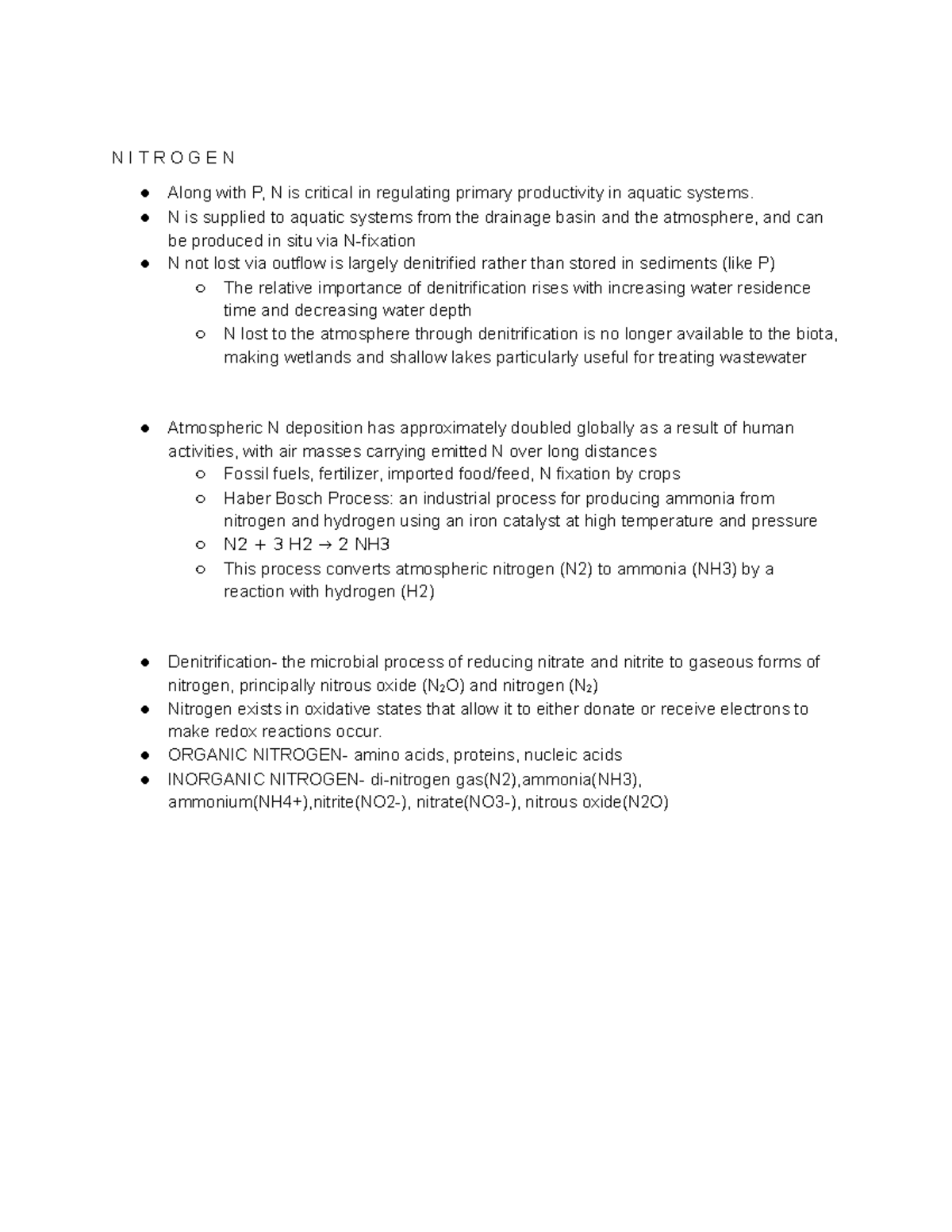 Nitrogen - section 3 of exam 2 notes - N I T R O G E N Along with P, N ...