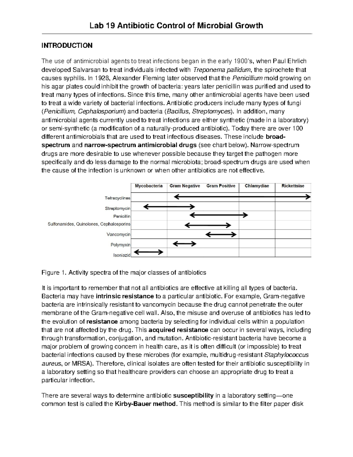 Biol 240 Lab 19 Antibiotic Control of Microbial Growth - Lab 19 ...
