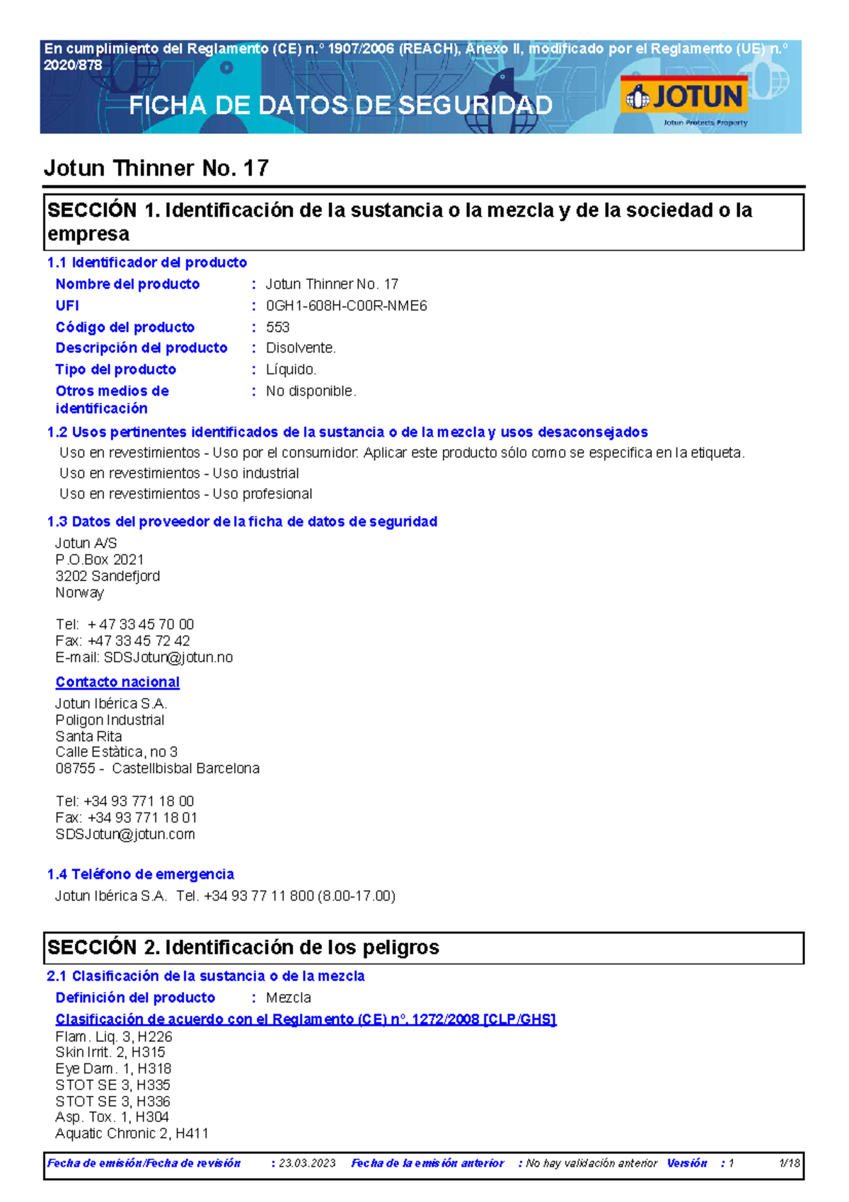 HDS Thinner N17 - Nombre del producto : Jotun Thinner No. 17 Otros ...