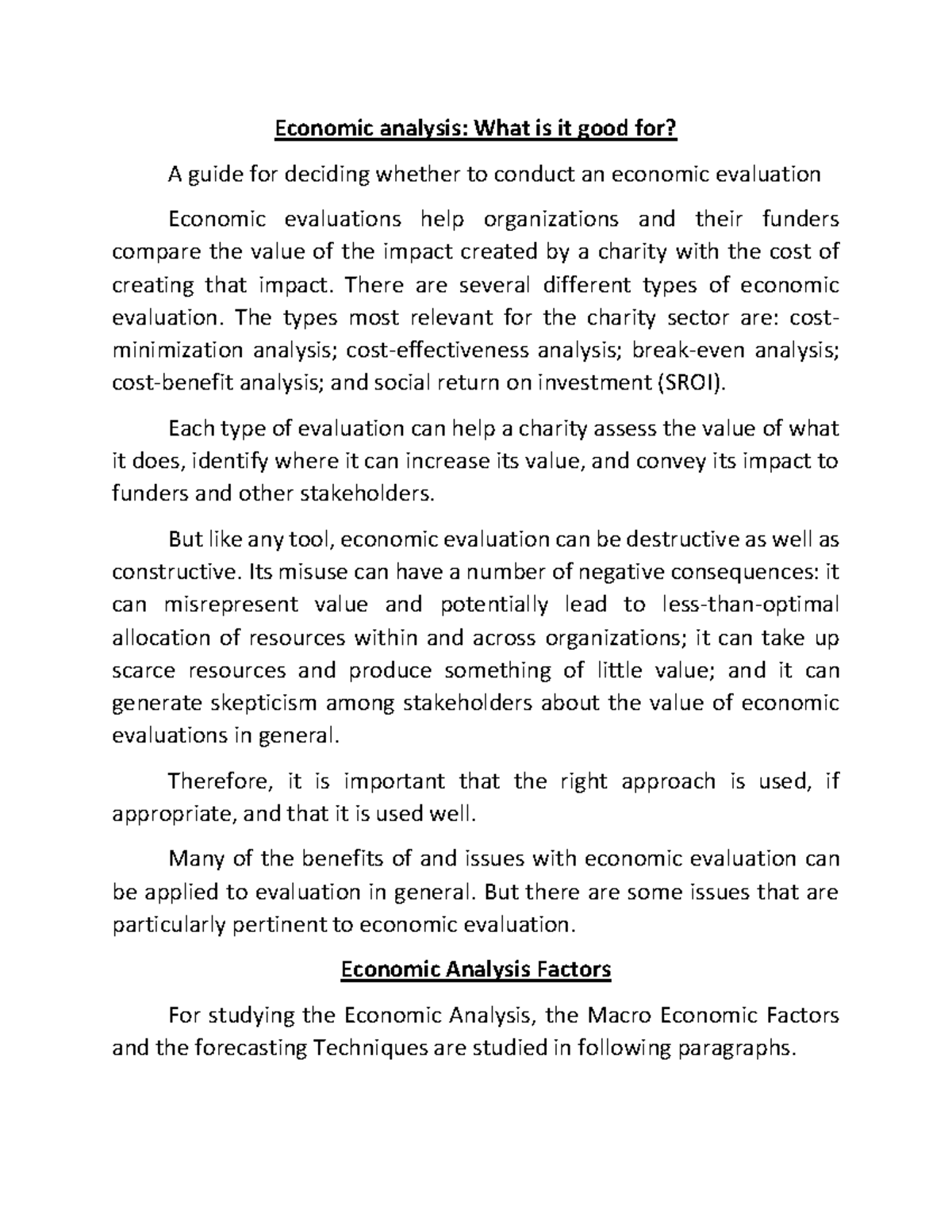 Economic analysis - There are several different types of economic ...