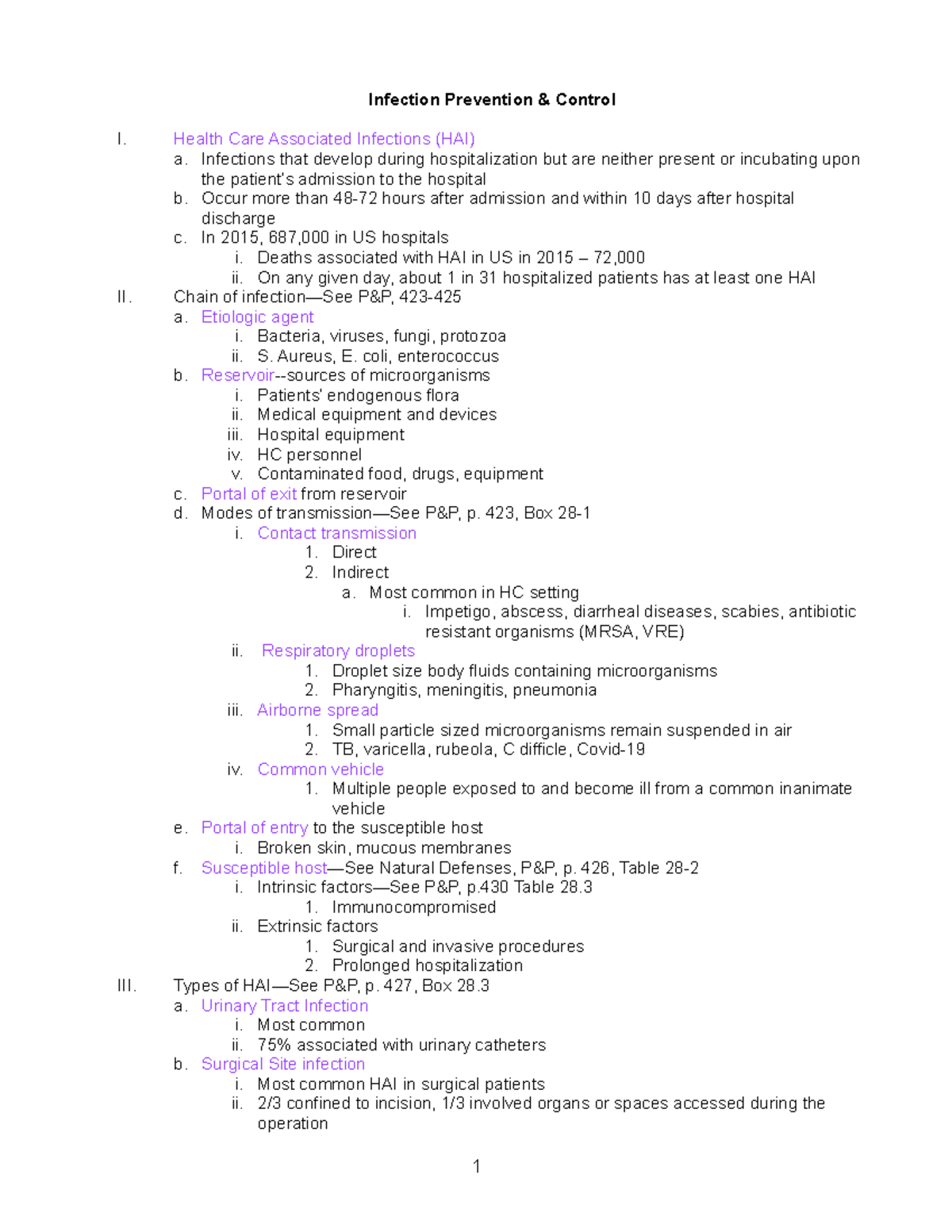 Preventing infection Notes - Infection Prevention & Control I. Health ...