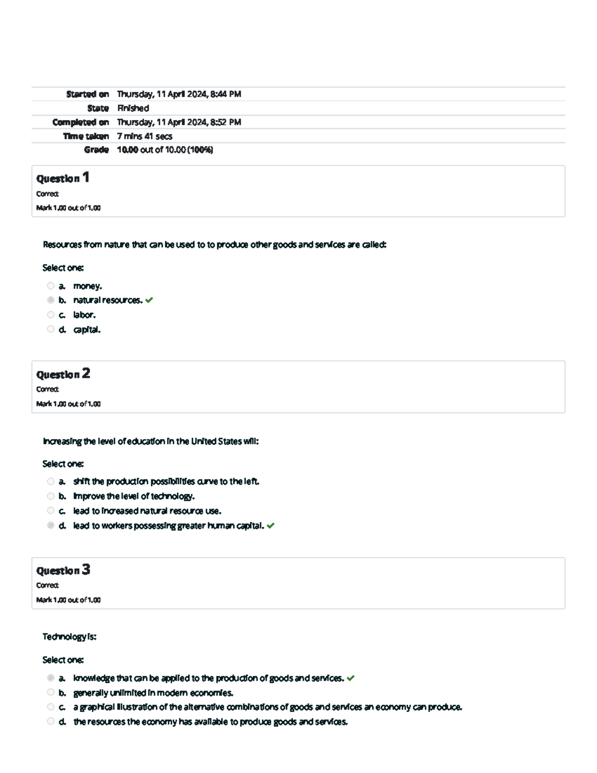 Self Quiz Unit 1 Chapter 2 Started On Thursday 11 April 2024 8 44 Pm State Finished