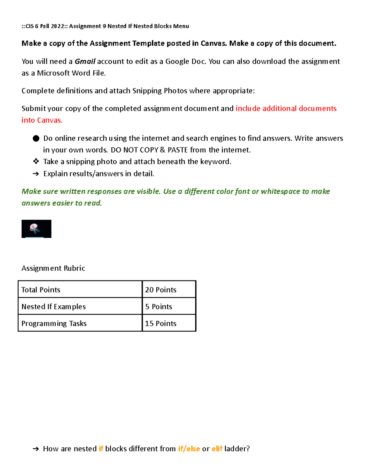 Cis 6 Fall 2022 Assignment 9 Nested If Blocks Menu Make A Copy Of The 5368