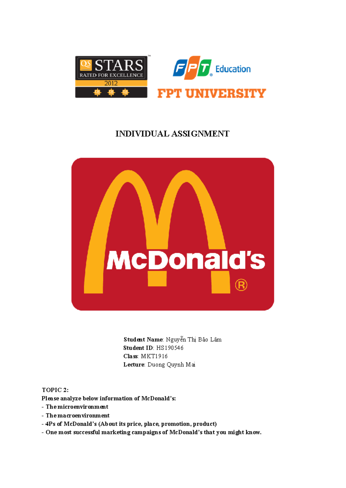 Nguyễn Thị Bảo Lâm - HS190546 - Individual Assignment - INDIVIDUAL ...