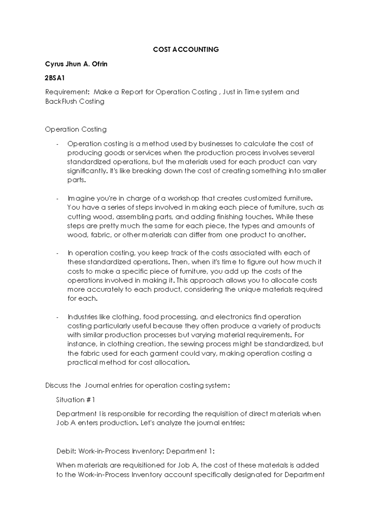 Cyrus Jhun Ofrin Engaging Activity Unit 5 Just In Time System And Backflush Costing Cost