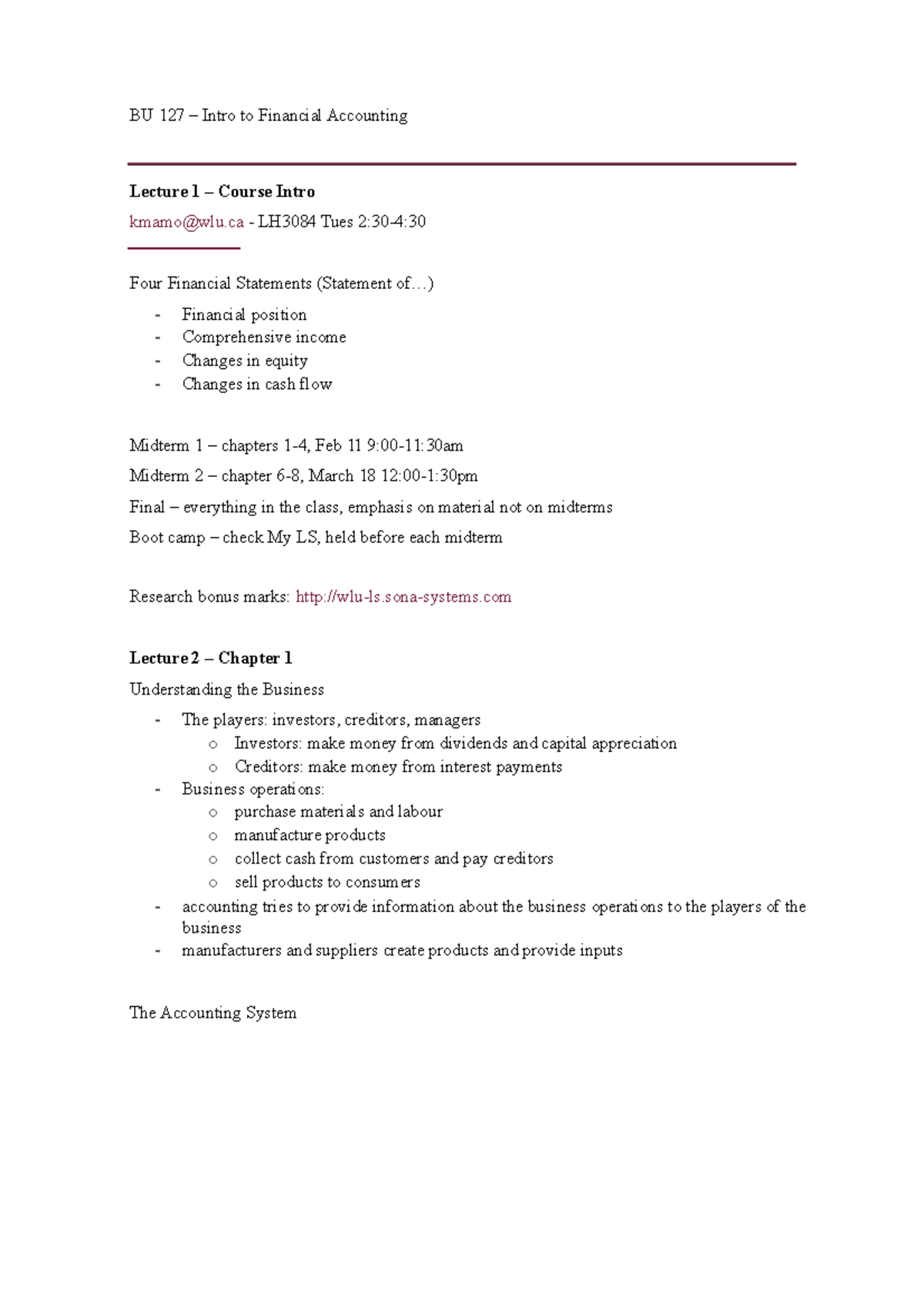 Bu-127-all-lecture-notes compress - BU 127 – Intro to Financial ...