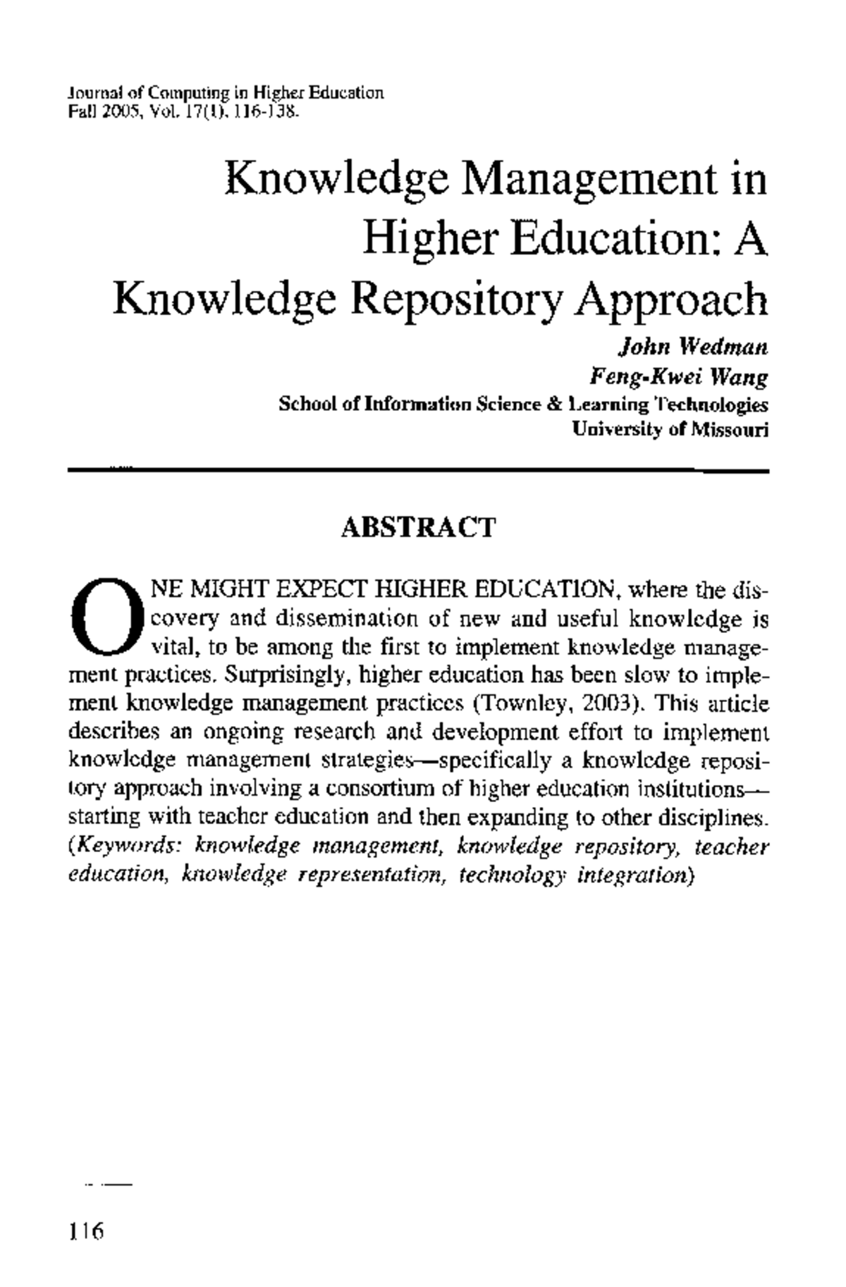 Knowledge Management in repository - Journal of Computing in Higher ...