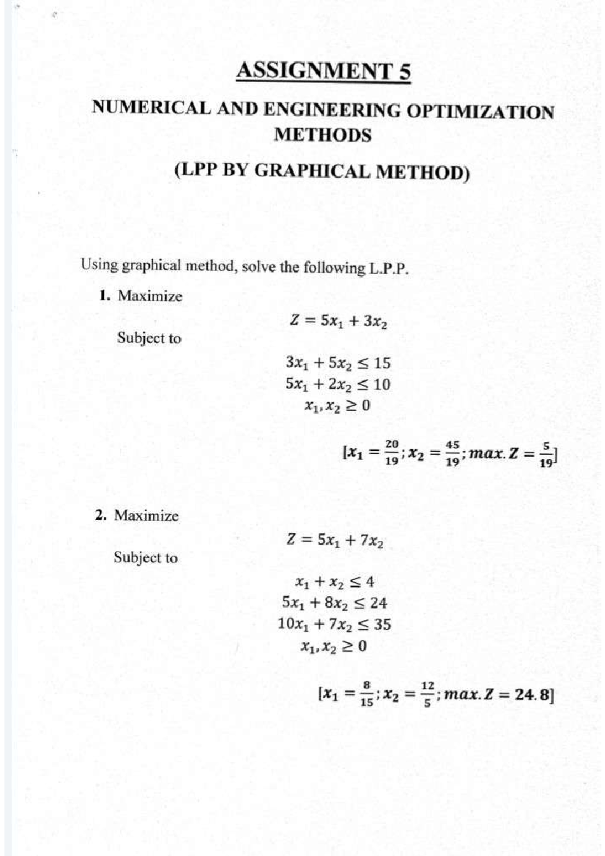 NEOM assignment 5 - Numerical and Engineering Optimization Methods - Studocu