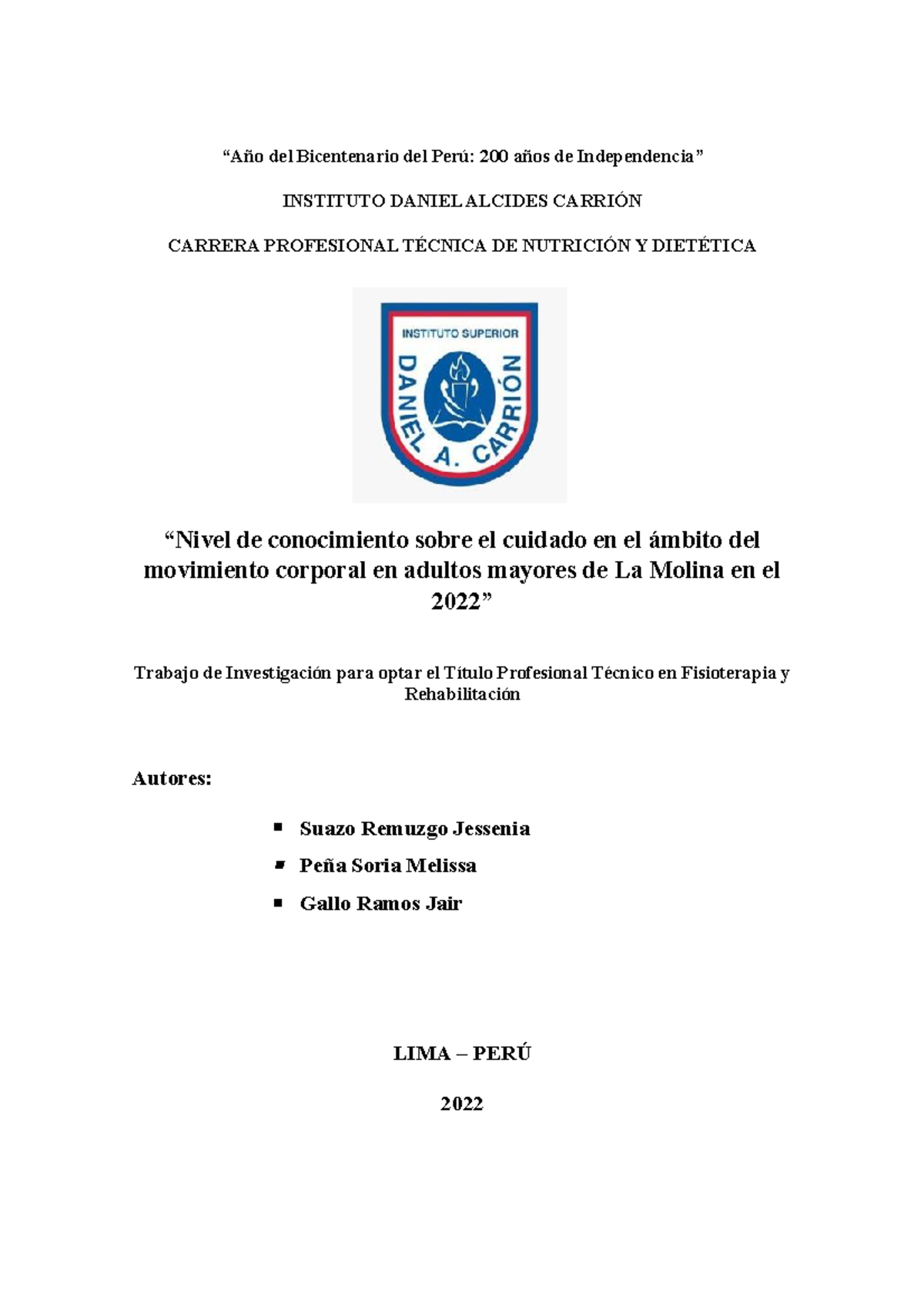 Nueva Tesis - TRABAJO GRUPAL - “Año del Bicentenario del Perú: 200 años ...