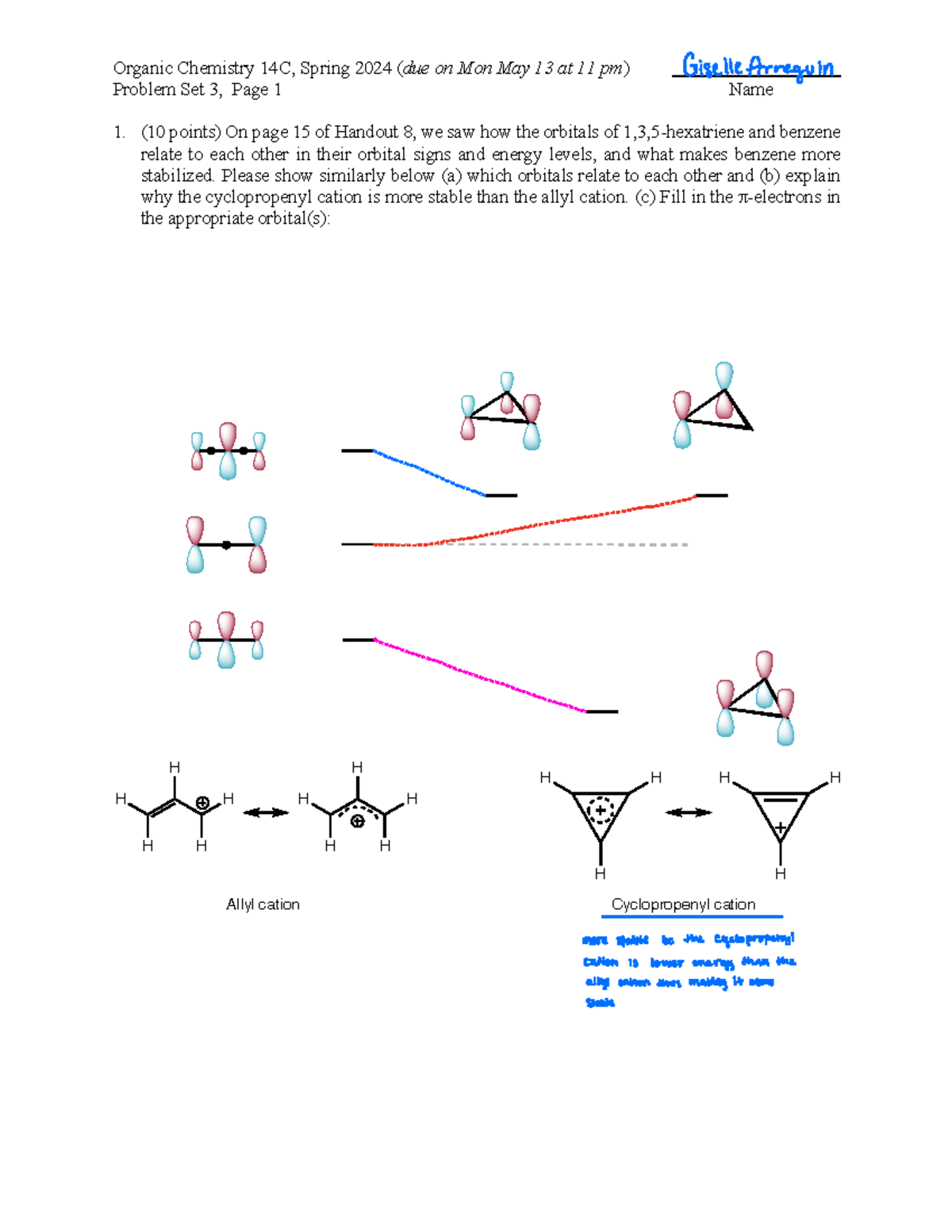 14C - 2024 Problem Set 3 - Organic chemistry homework about orbitals ...