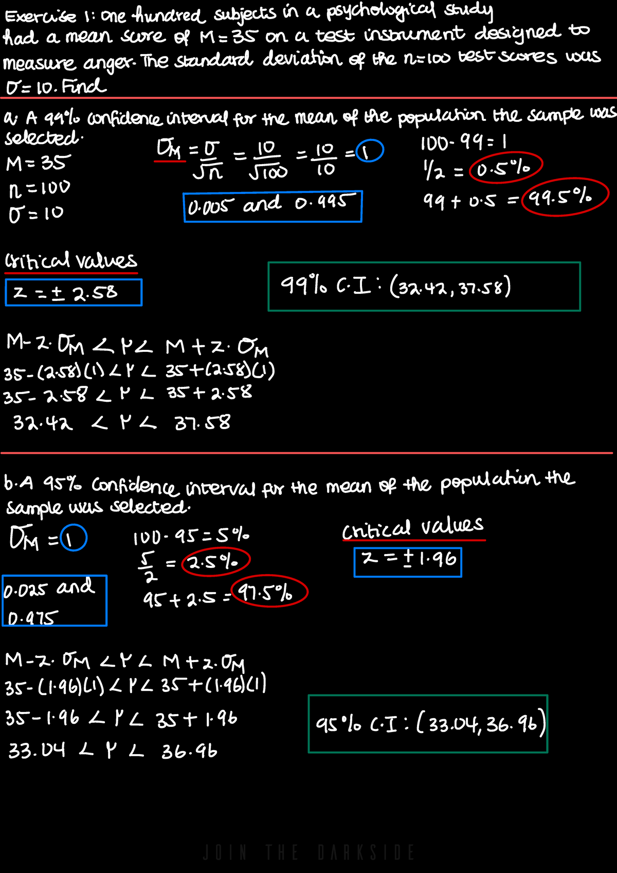 Estimation Of The Population Mean - JOIN THE DARKSIDE Exercise 1 : one ...