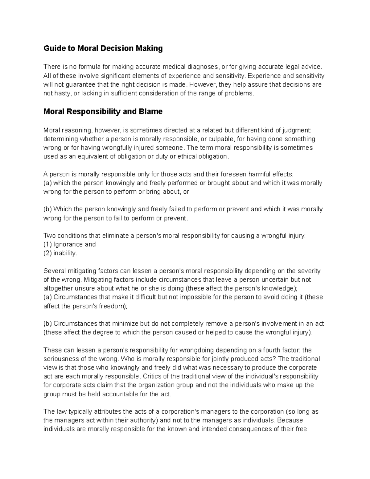 Guide to Moral Decision-Making and Moral Responsibility and Blame ...