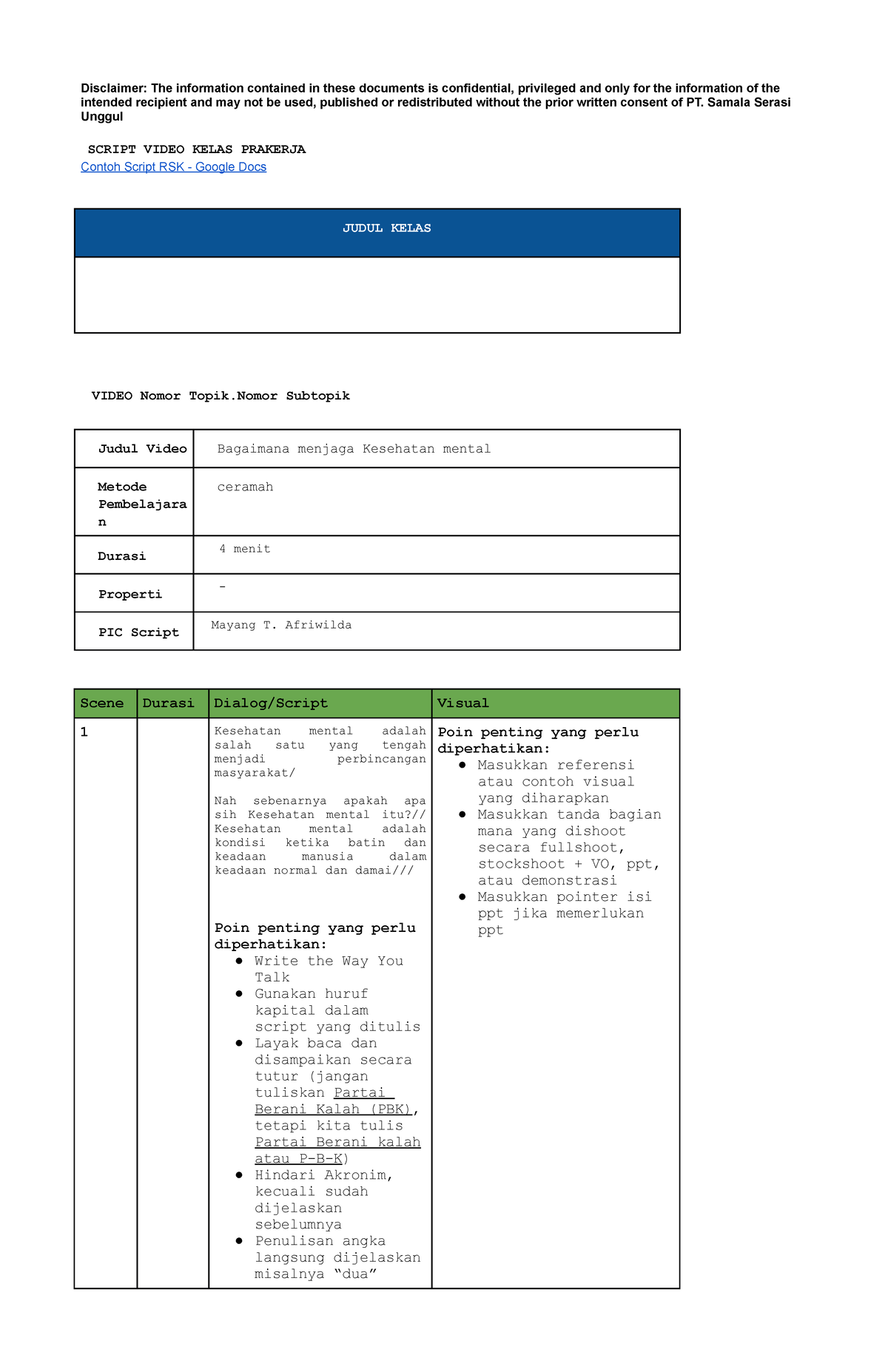Template Script - Disclaimer: The information contained in these ...