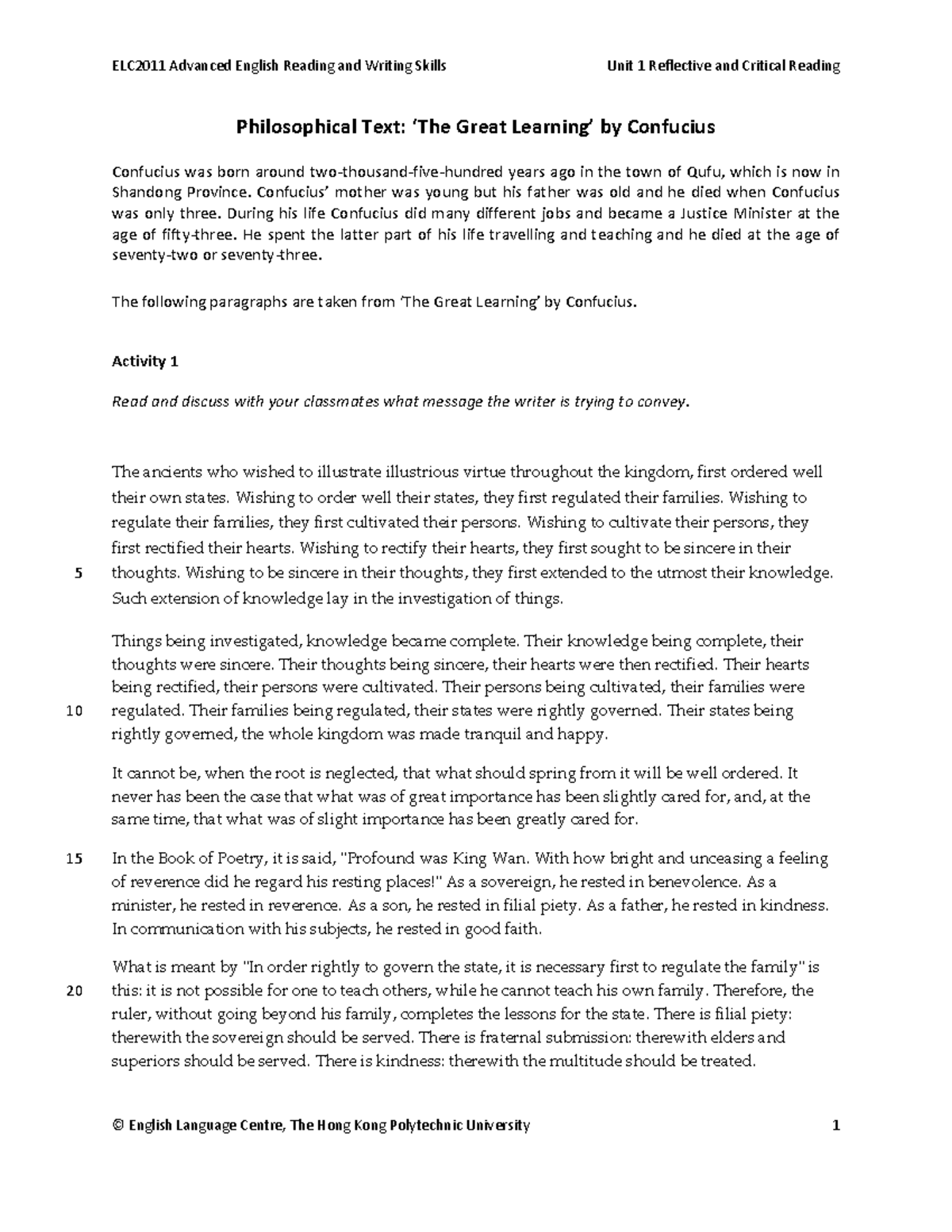 Philosophical Text - The Great Learning by Confucius - ELC 2011 ...